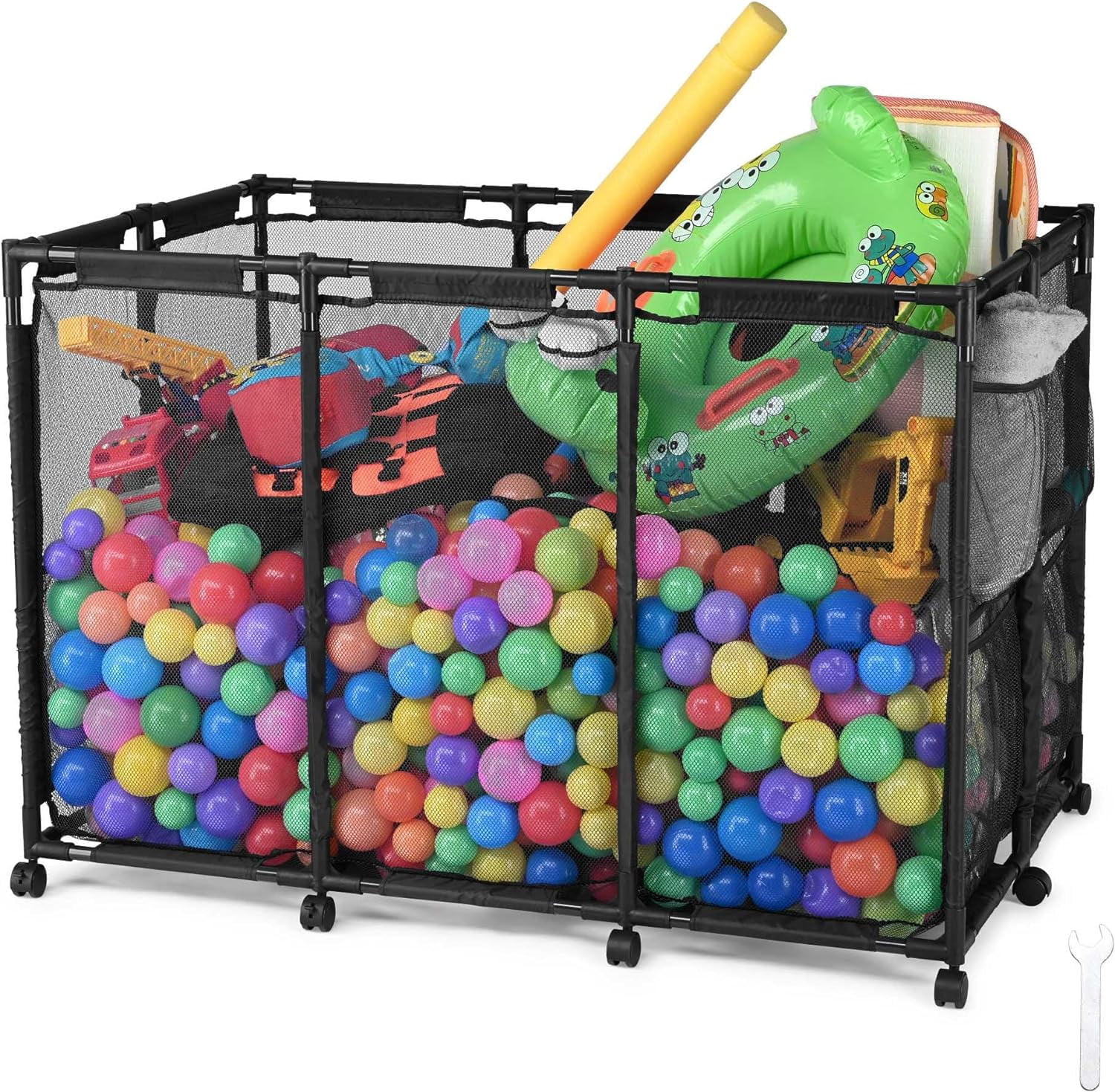 Yescom Metal Frame 10 Wheels Rolling Mesh Pool Storage Bin XX-Large ...