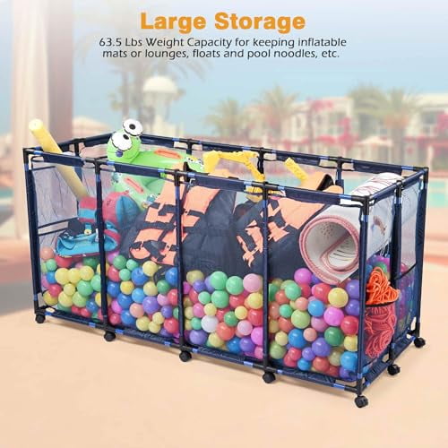 Yescom Metal Frame Extra Large 12 Wheels Rolling Mesh Pool Storage Bin ...