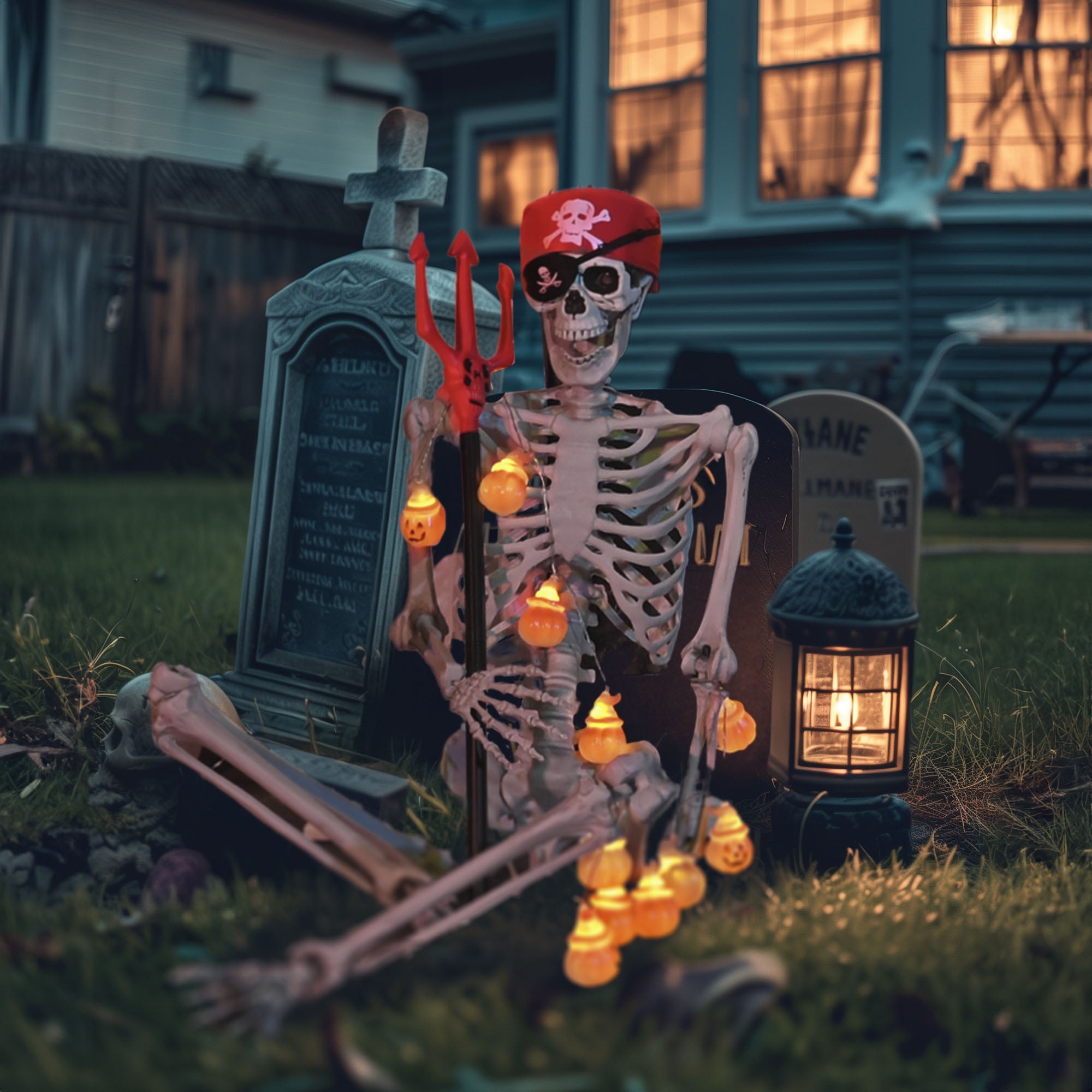 Yescom Pirate Life Size Skeleton Poseable with Halloween Lights, Full ...