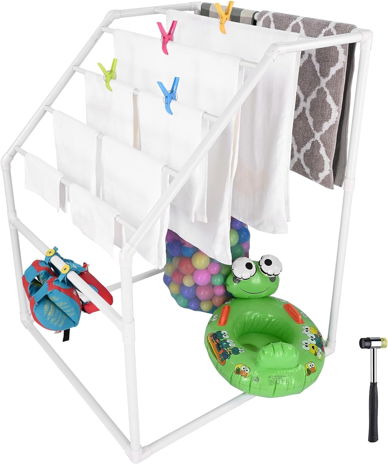 Yescom Pool Towel Rack Outdoor Free Standing Poolside PVC Storage ...