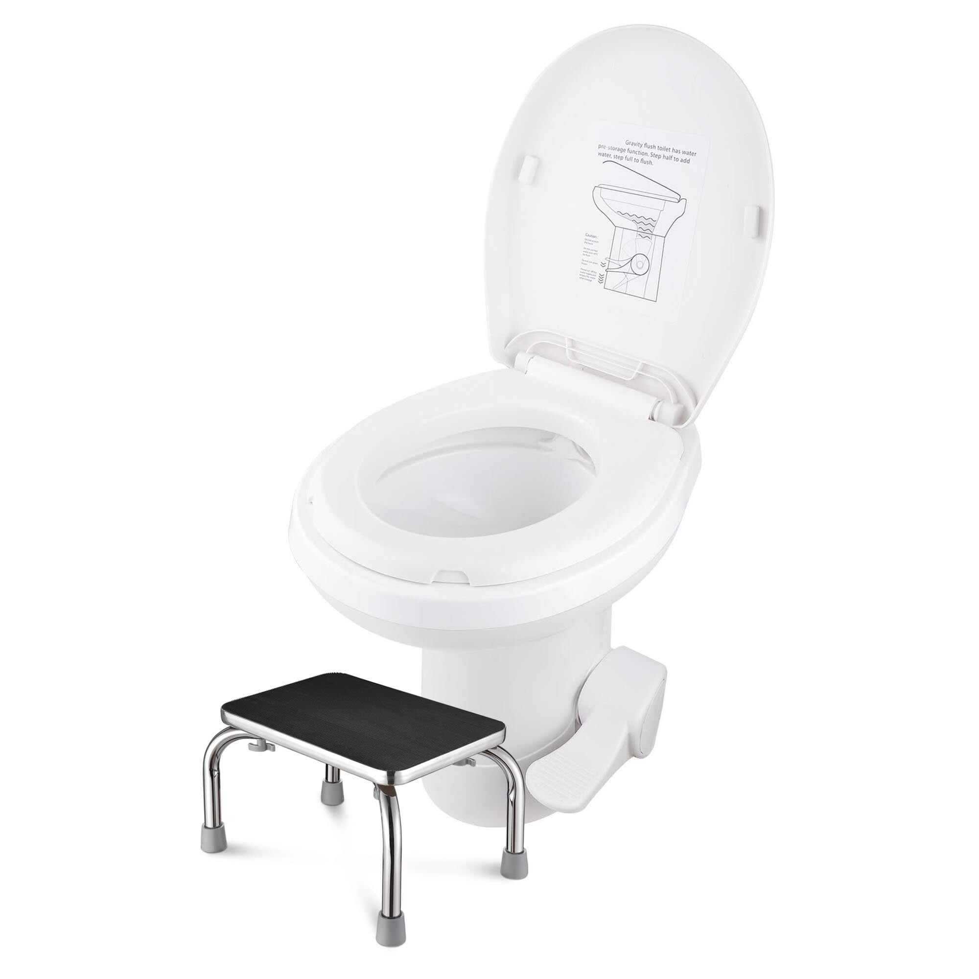 Yescom RV Toilet Gravity Flush 20" High Profile w/ Steel Step Stool for ...