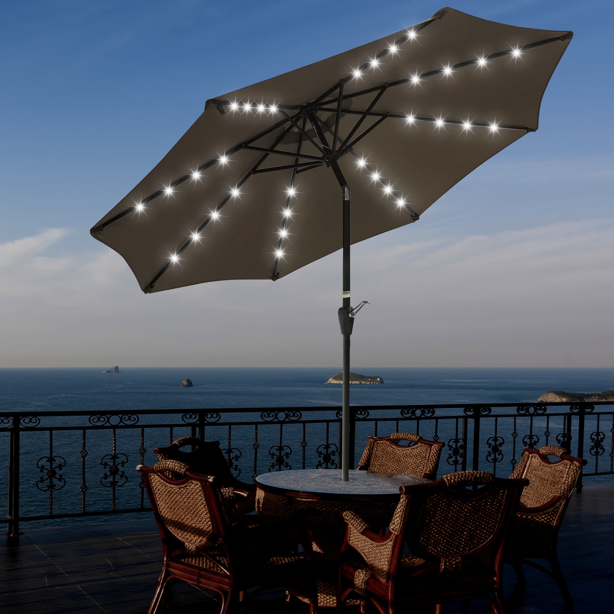 Yescom 9 FT Solar Powered LED Patio Umbrella with Tilt and Crank, 32 ...