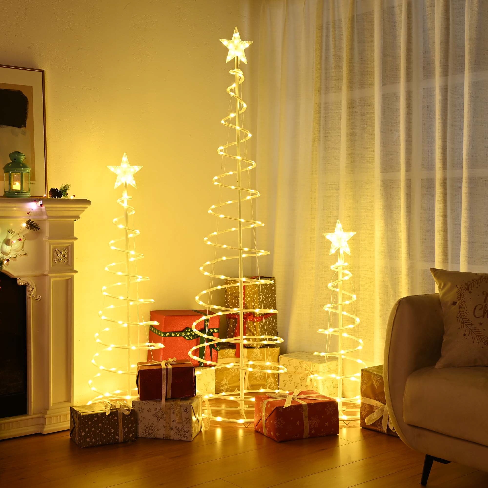 Indoor Christmas Decor Set: 3 LED Spiral Tree Lights (6ft, 4ft, 3ft ...