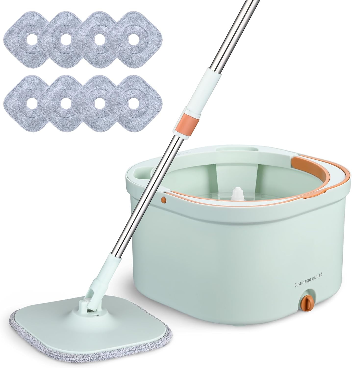 Yescom Square 360 Spin Easy Mop and Bucket System 8 Microfiber Pads Set ...