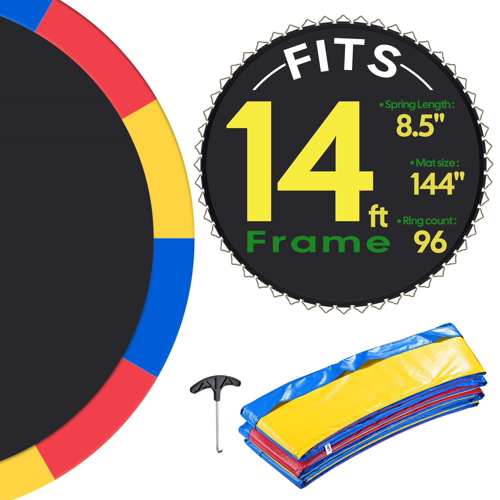 Yescom Trampoline Mat & Pad Replacement Kit with 96V-Ring Fits 14 ft ...