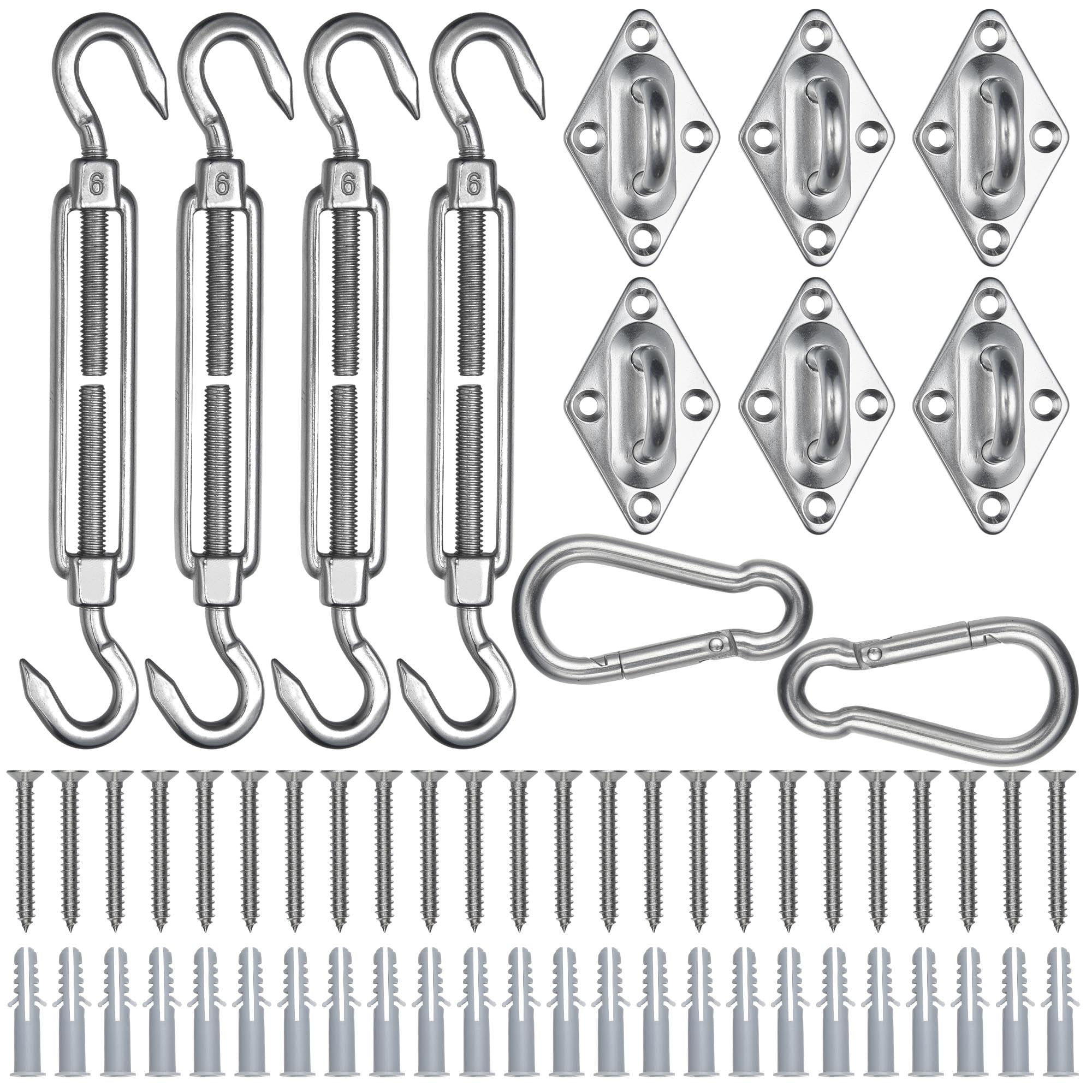 Yescom Triangle Sun Shade Sail Hardware Kit 6" 304 Anti-Rust Stainless ...