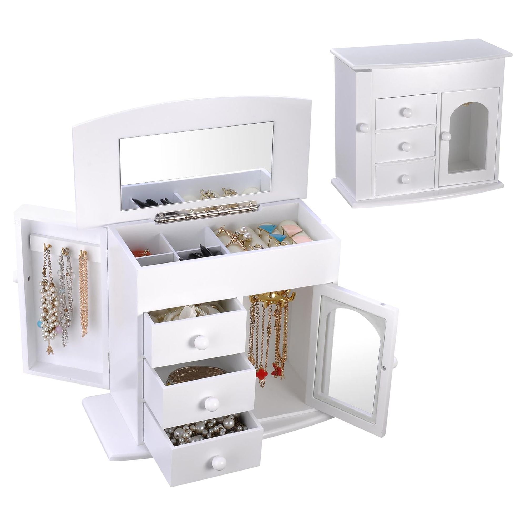 Yescom Modern Jewelry Box with Built-in Mirror, Necklace Hanging, Ring ...