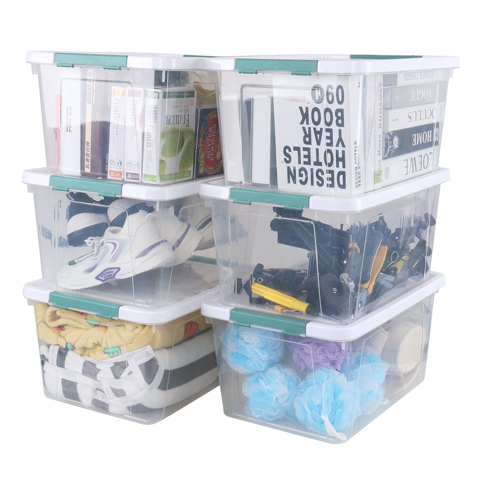 Yesdate 35 Quart Stackable Plastic Storage Latches Box, Clear Large ...
