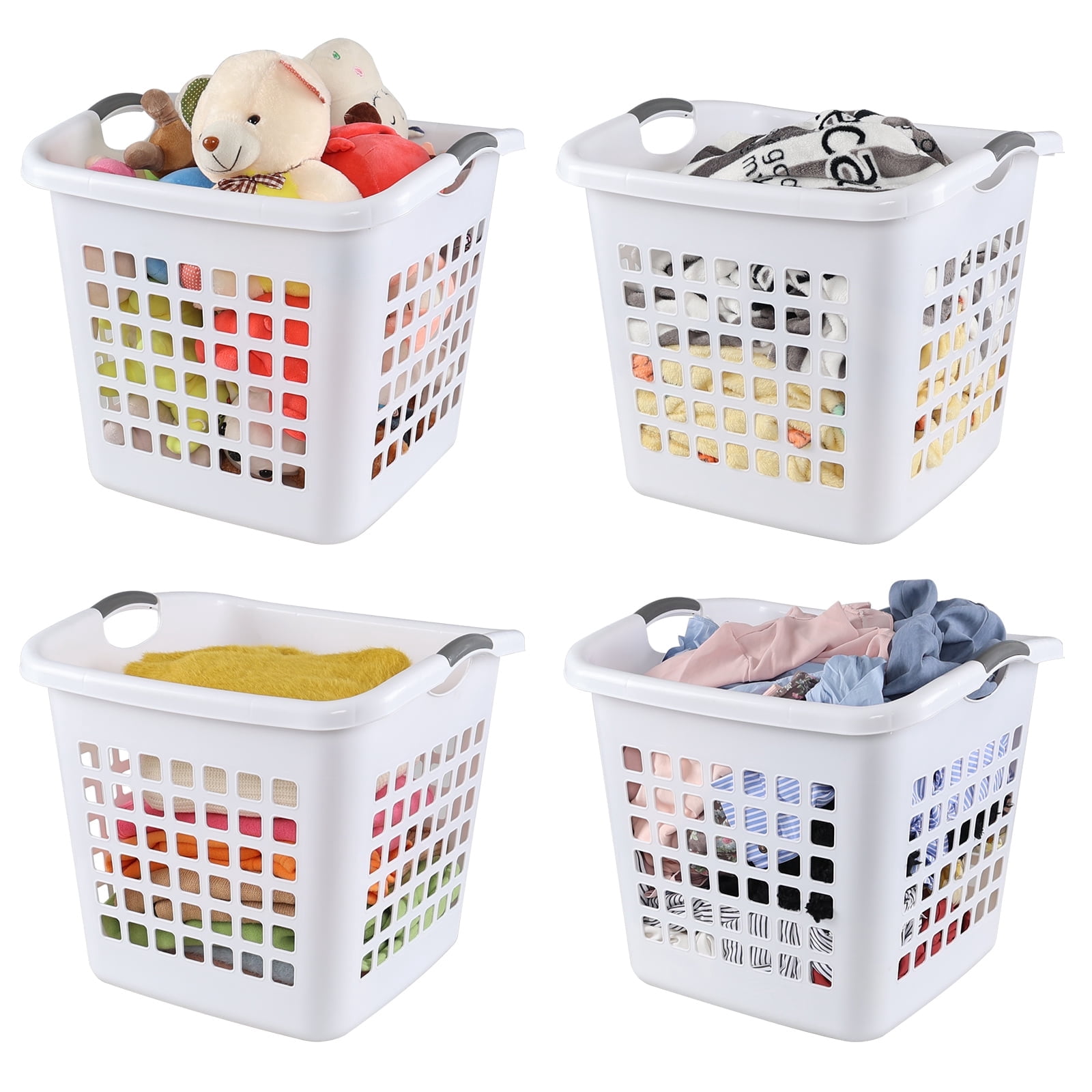 Yesdate 4-Pack Plastic Laundry Basket, Portable Dirty Clothes Storage ...