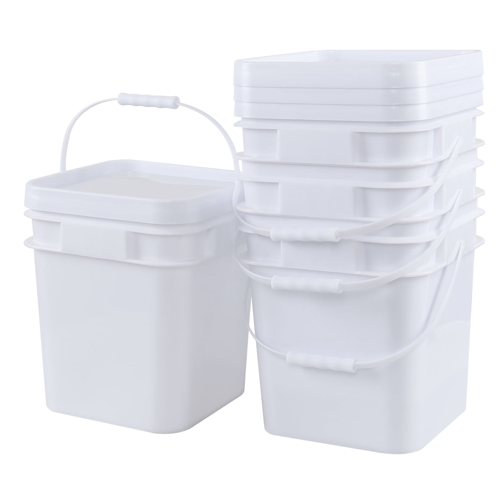 Yesdate 4 Pcs 3 Gallon Square Bucket, White All Purpose Pails and Lids ...