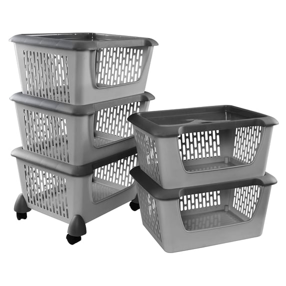 Yesdate 5-Pack Large Stackable Storage Bins, Plastci Stacking Baskets ...