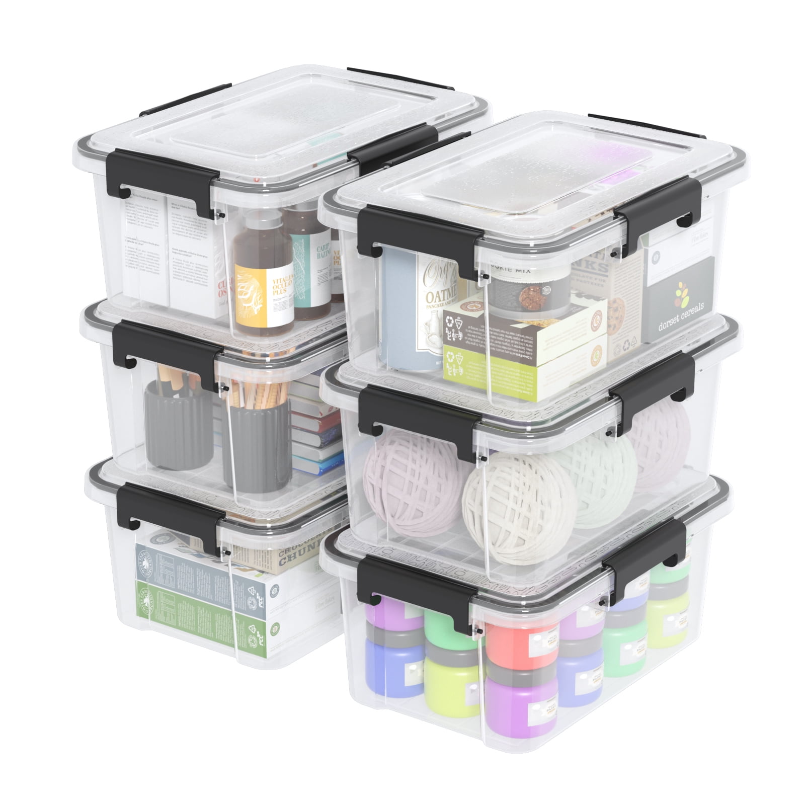 Yesdate 6-Pack 12 Quart Stackable Storage Bin with Latching Lid and ...