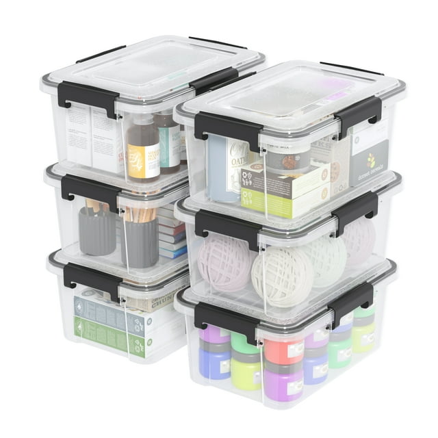 Yesdate 6-Pack 12 Quart Stackable Storage Bin with Latching Lid and Tight Seal, Plastic Airtight ...