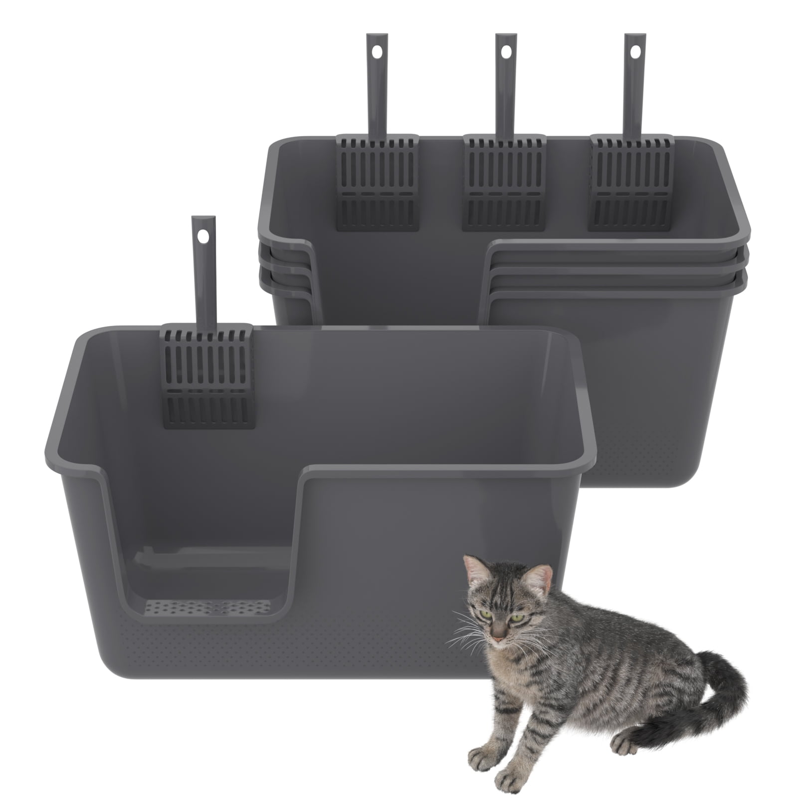 Yesdate Open Cat Litter Box, Large Standard Litter Box, Kitten Litter ...