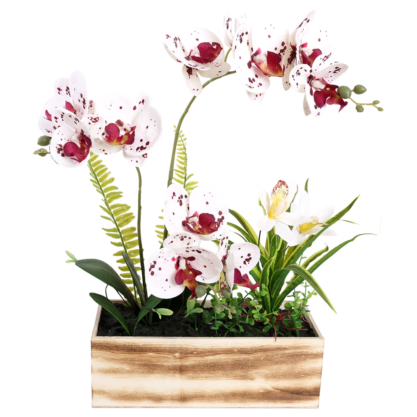 Yesdico 20" Artificial Orchid Flower with Rustic Pot White & Purple ...