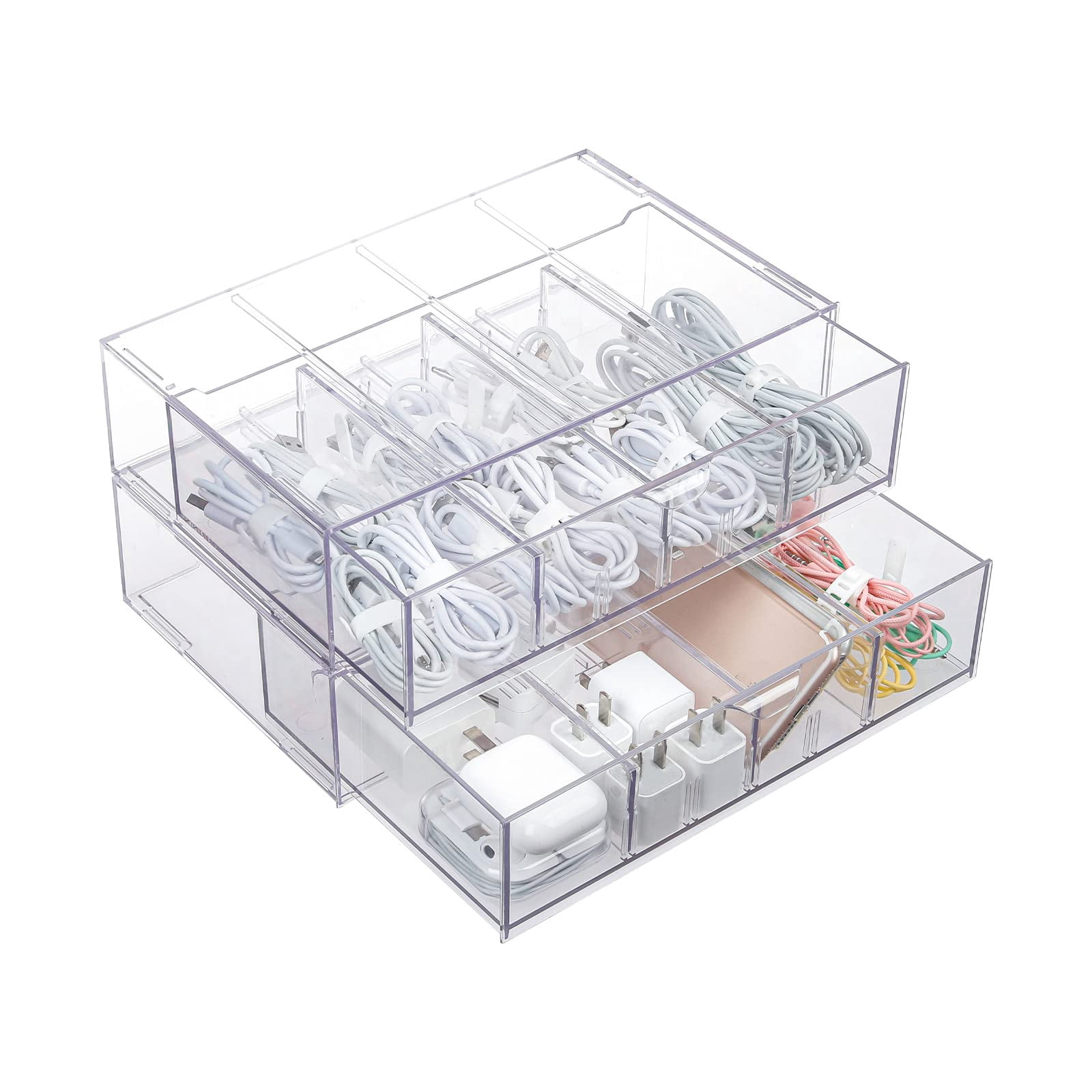 Yesesion 2 Pack Clear Plastic Cable Organizer Drawer with Adjustable ...