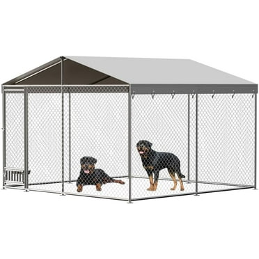 ALAULM XL Outdoor Dog Kennel, Heavy Duty Galvanized Steel Cage with ...