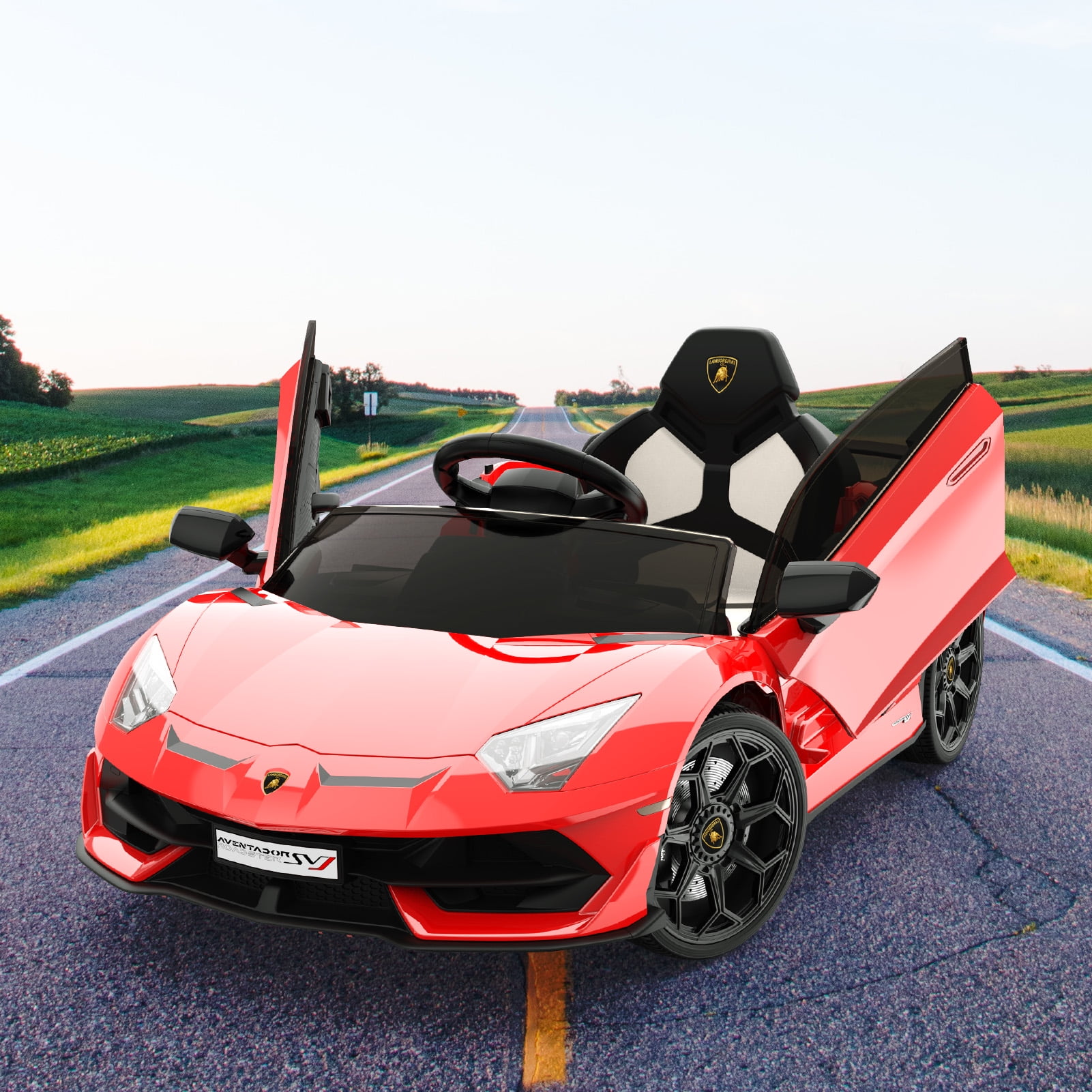 Yesfashion 12V Kids Lamborghini Ride-On Car, Parental Control, Remote Operated, Hydraulic Doors ...