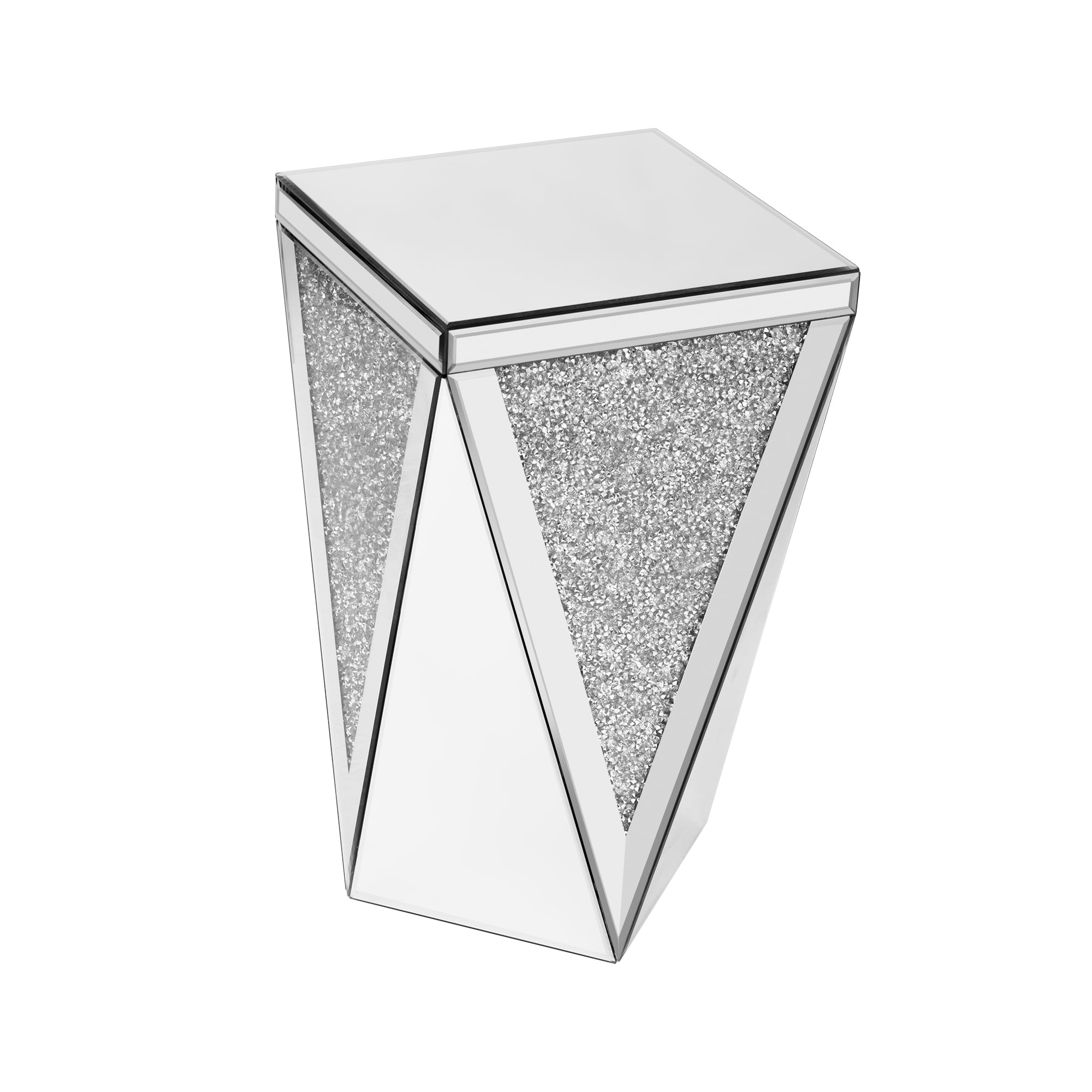 Yesfashion 13.8" Silver Mirrored End Table, Modern Square Silver Glass ...