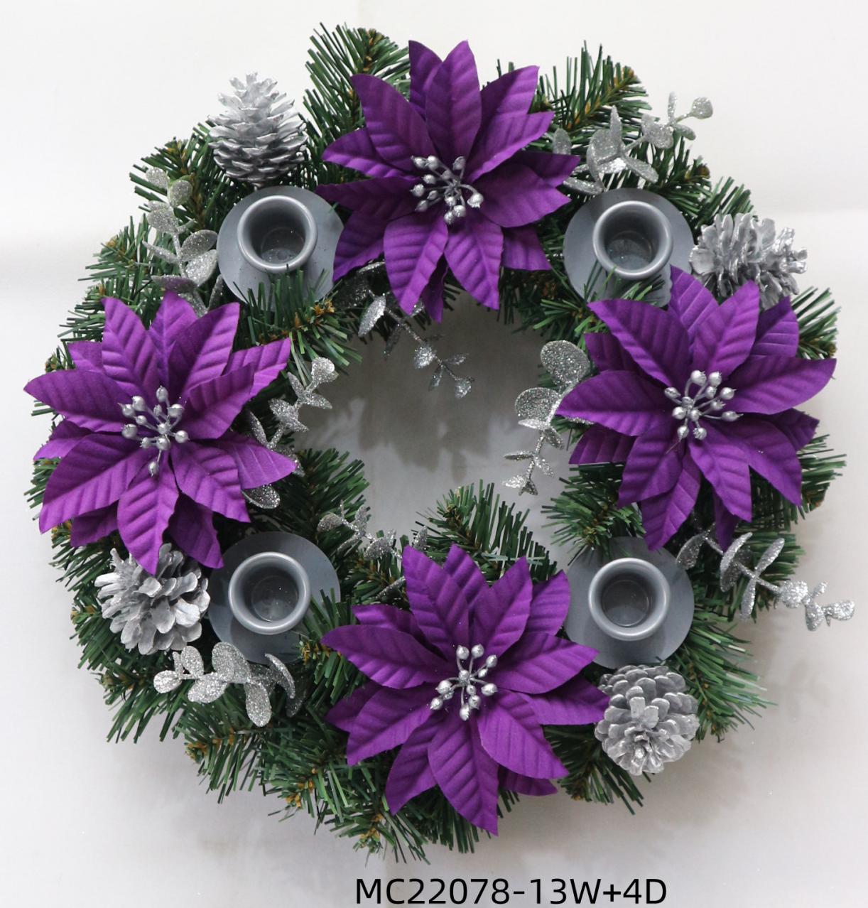 Yesfashion 13 inch Christmas Wreath with 4 Sliver Candle Holder and ...