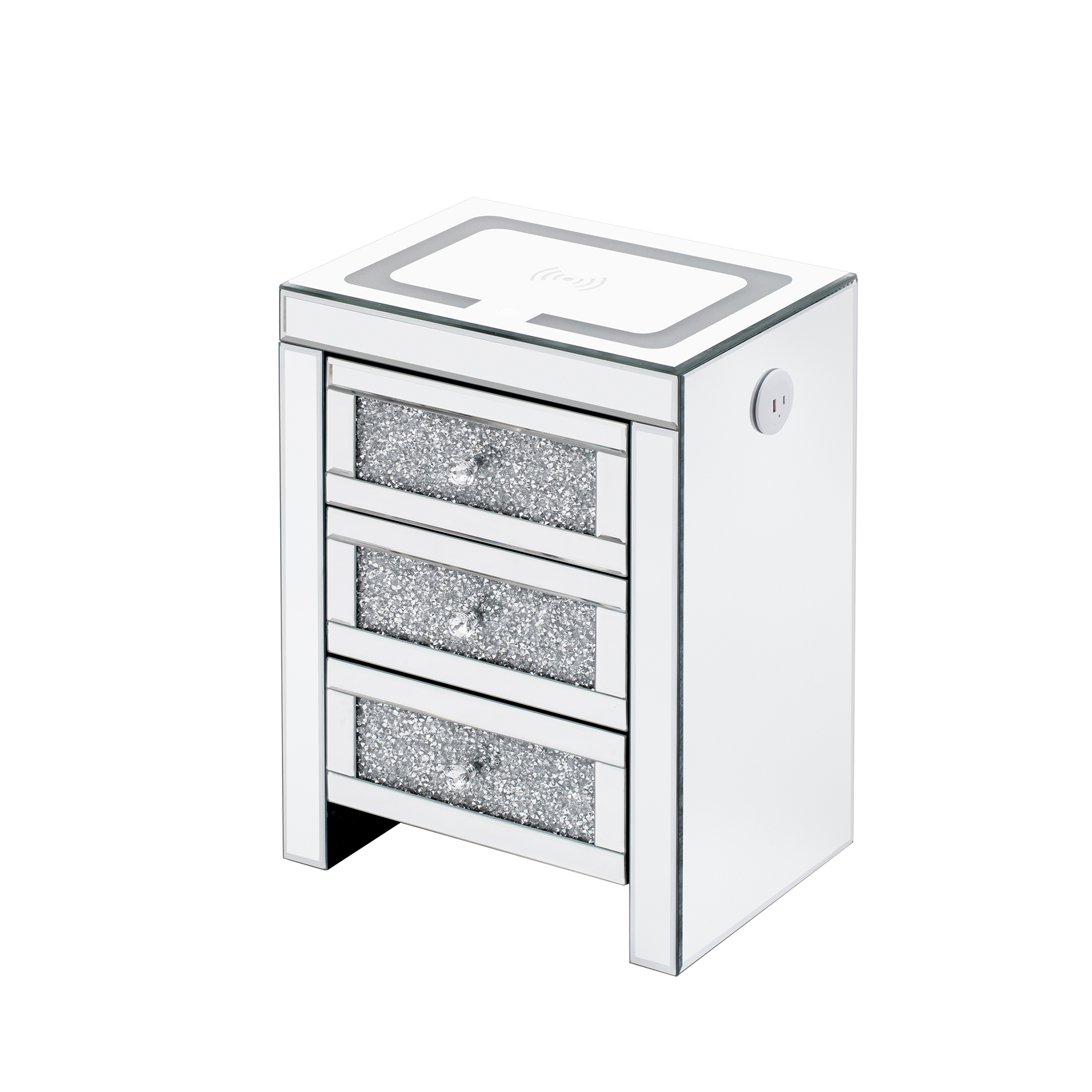 Yesfashion 15.7"W Silver Mirrored Side Table With 3 Drawers Modern ...