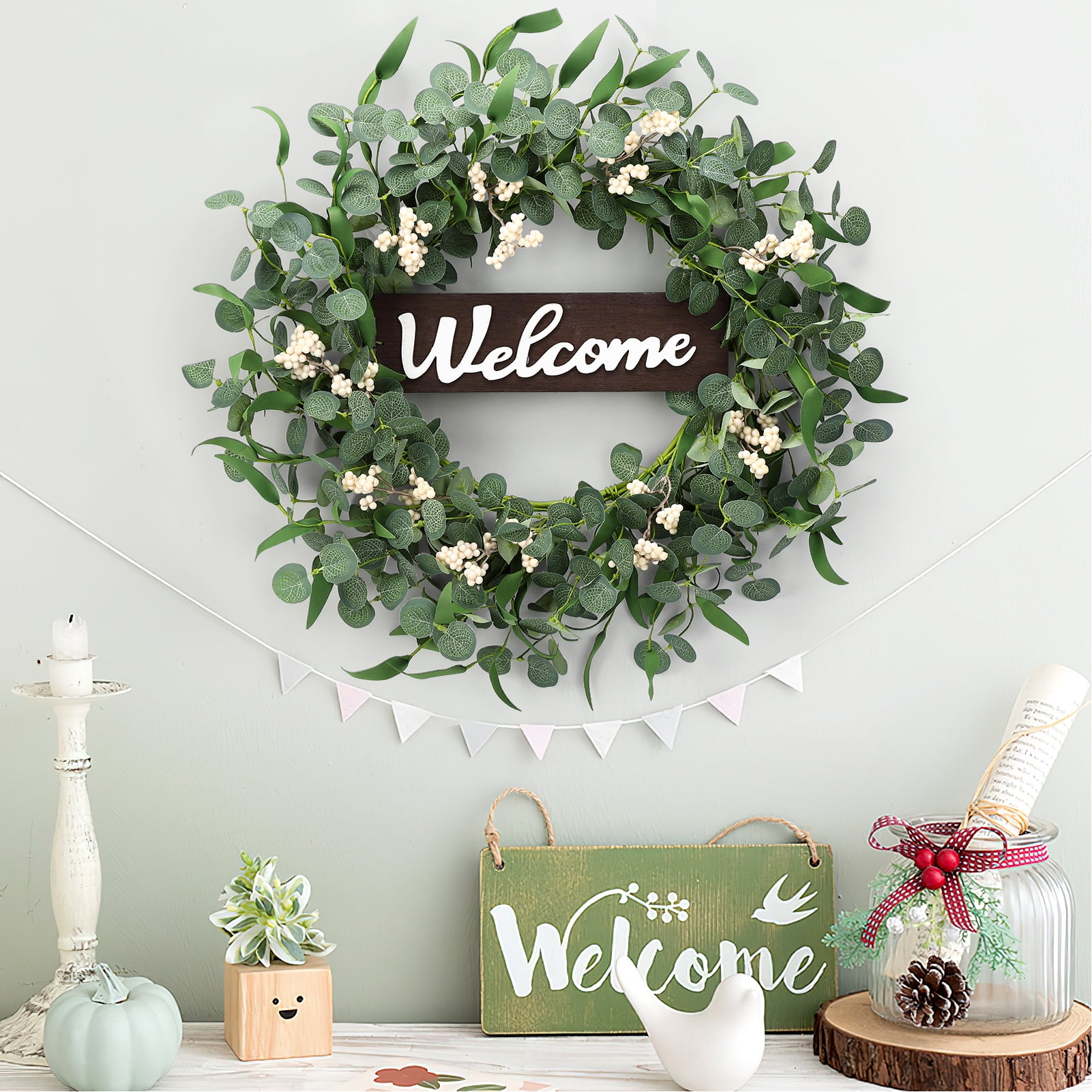 Yesfashion 20" Eucalyptus Wreaths for Front Door, Spring Summer Green ...