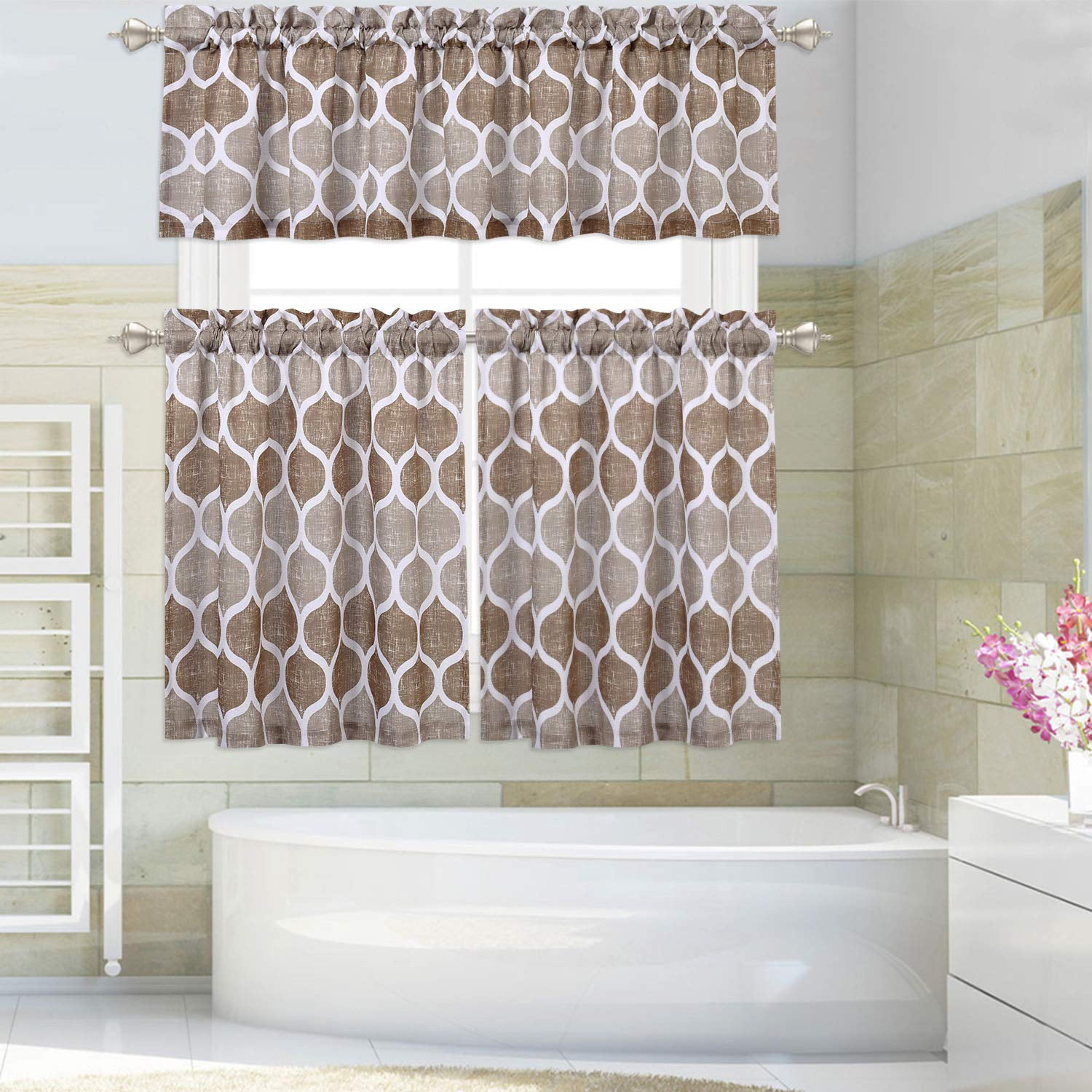 Yesfashion 3 Pieces Tier Curtains and Valances Set, Moroccan Tile Print ...