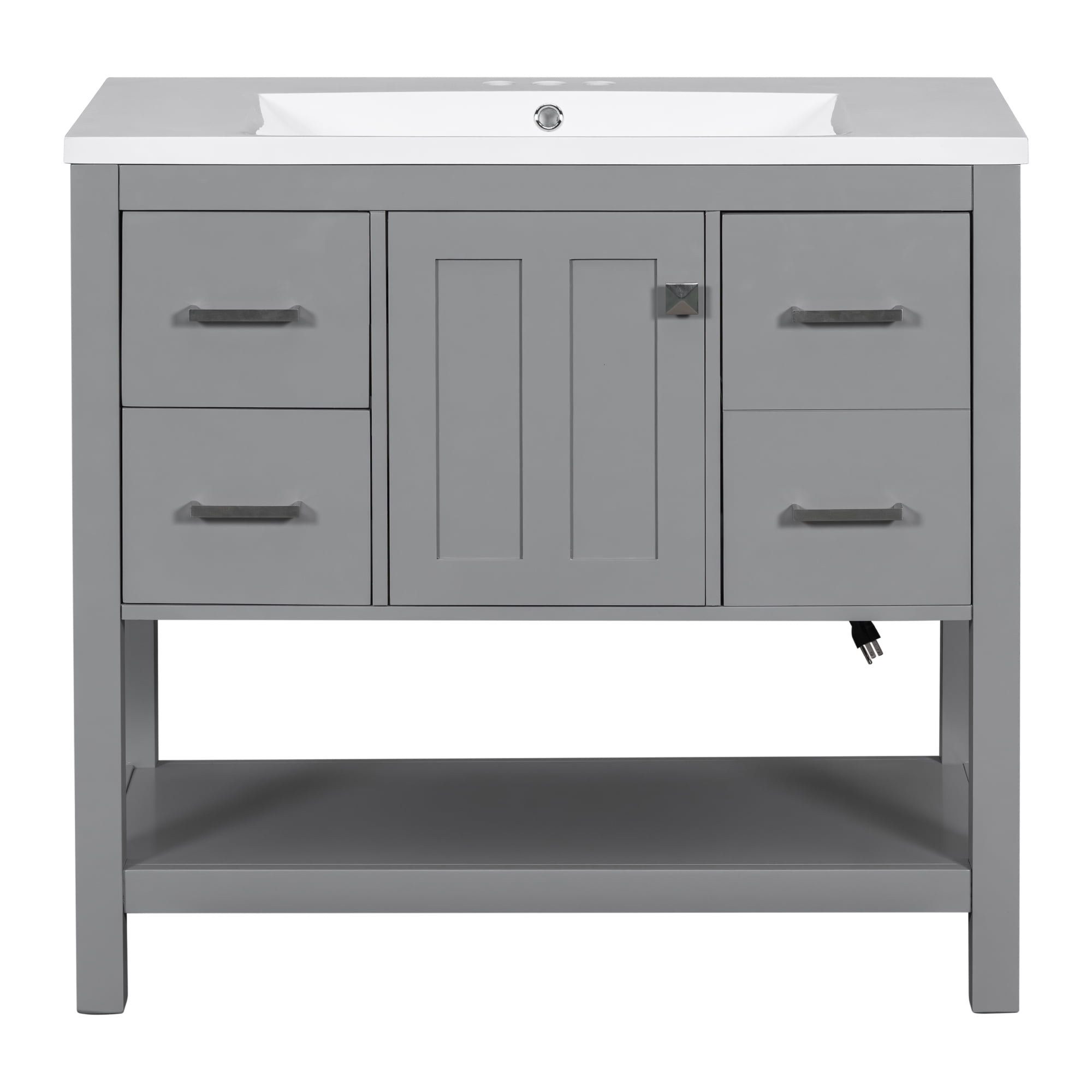 Yesfashion 36" Modern Bathroom Vanity with USB, 2 Shallow Drawers, 1 ...