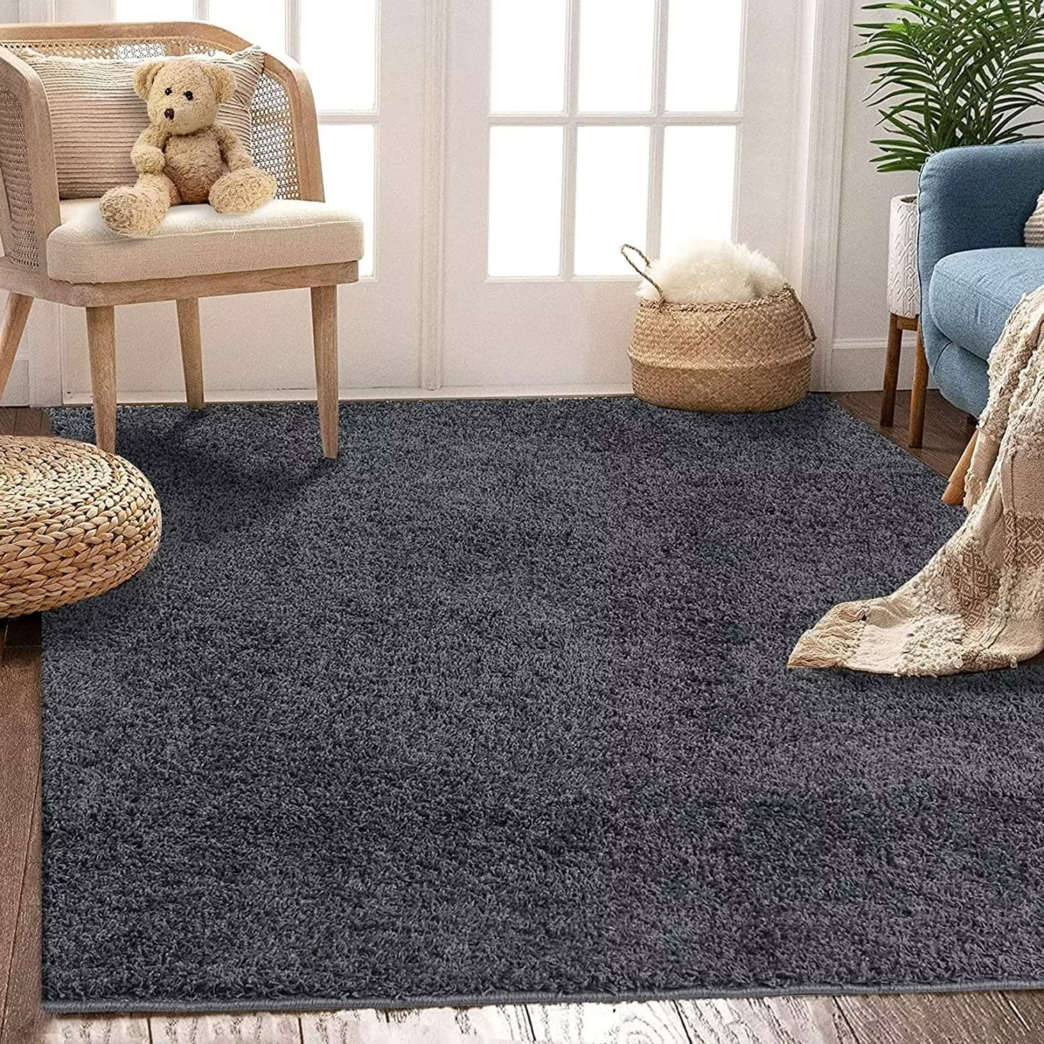Yesfashion 4' x 6' Gray Soft Plush Area Rug High Pile Fluffy Shag Area ...