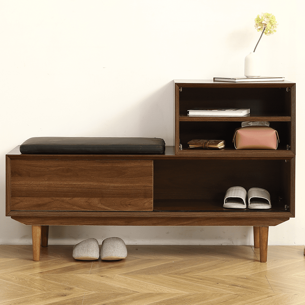 Yesfashion Entryway Shoe Storage Bench, 47.24 Inch Black Walnut Shoe ...