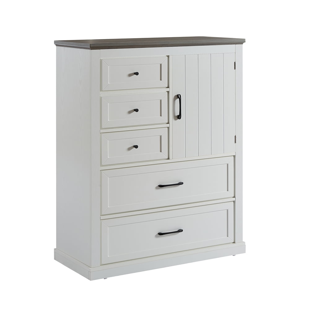 Yesfashion 5 Drawers Chest With Door, Farmhouse Storage Dresser Cabinet ...