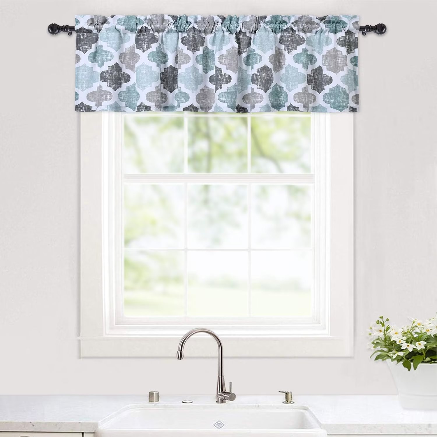 Yesfashion 56" x 15" Moroccan Design Valance Curtain Rod Pocket Kitchen ...