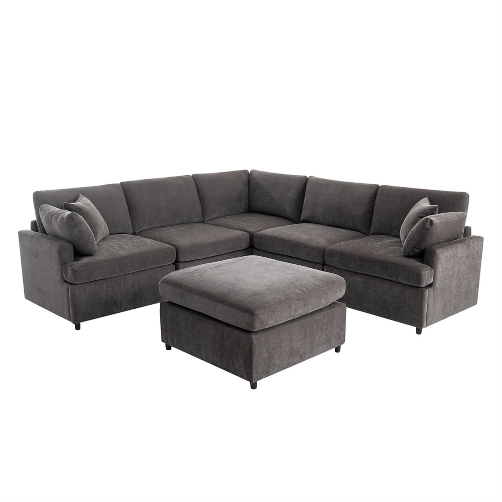 Yesfashion 6-Seat Sectional Sofa Couch With Removable Ottoman, U-Shaped ...