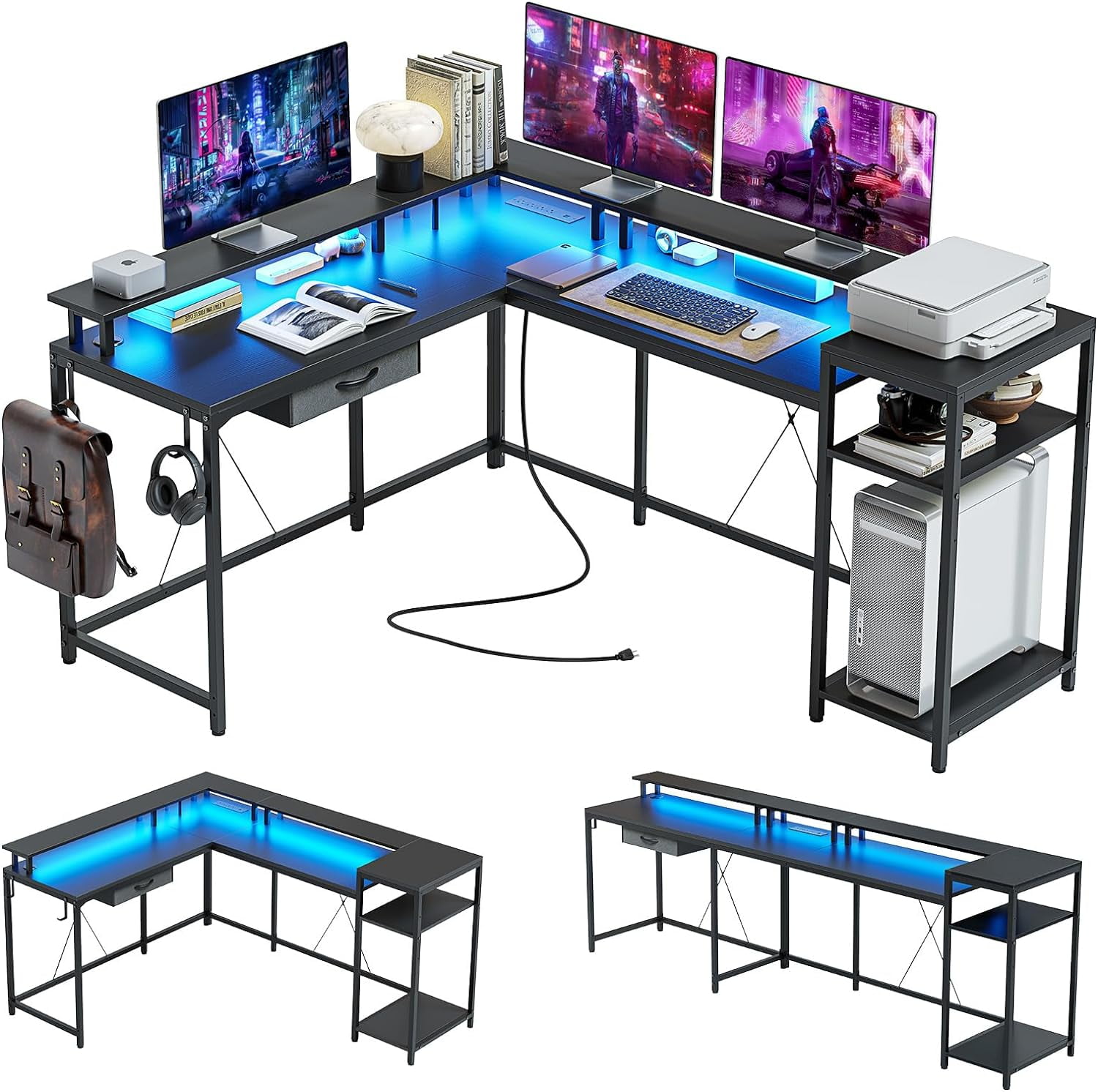 Yesfashion 68" L Shaped Gaming Desk, Computer Desk with Power Outlets ...