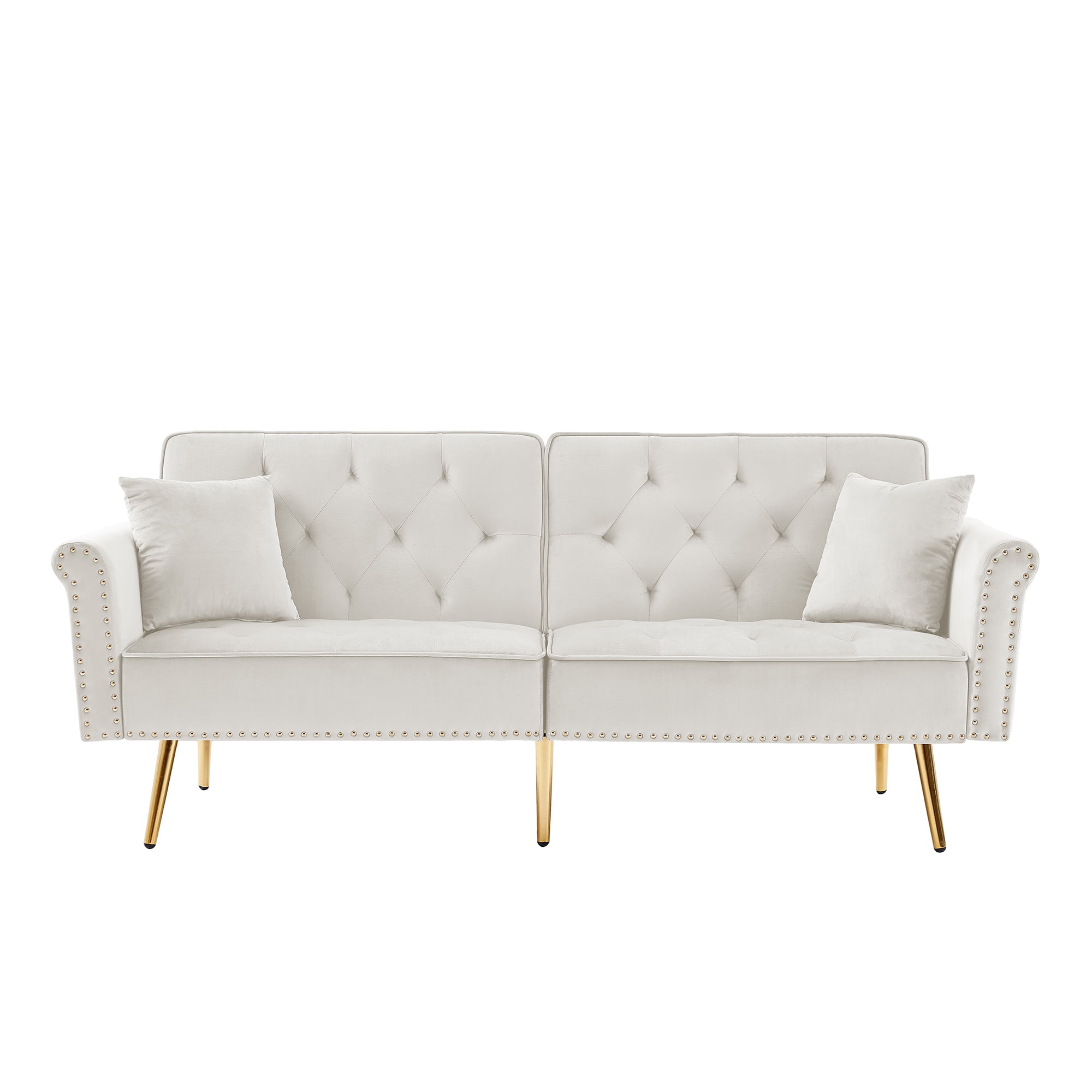 Yesfashion 69.6in Convertible Futon Couch With Armrest, Velvet Tufted ...