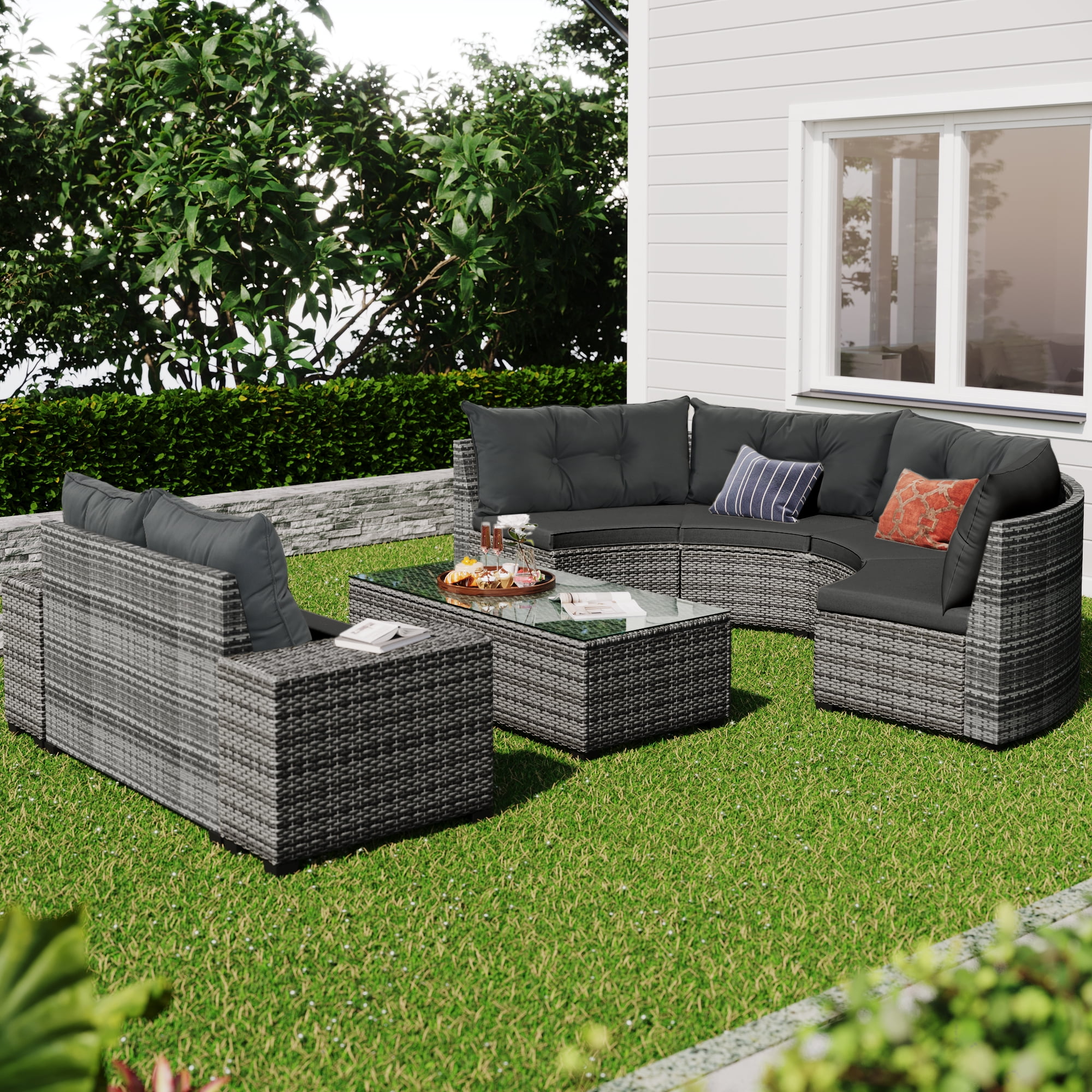 Yesfashion 8-Piece Outdoor Sectional Sofa Couch, Patio Furniture ...
