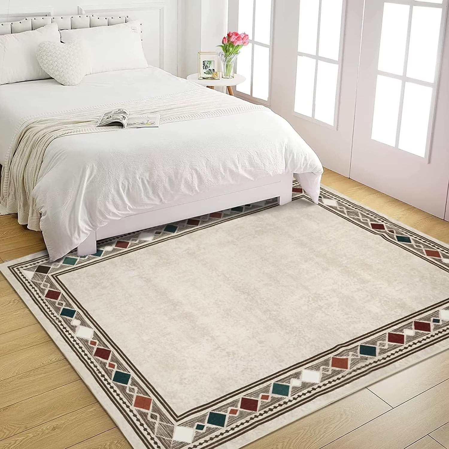 Yesfashion 8' x 10' Beige Modern Bordered Area Rug Contemporary ...