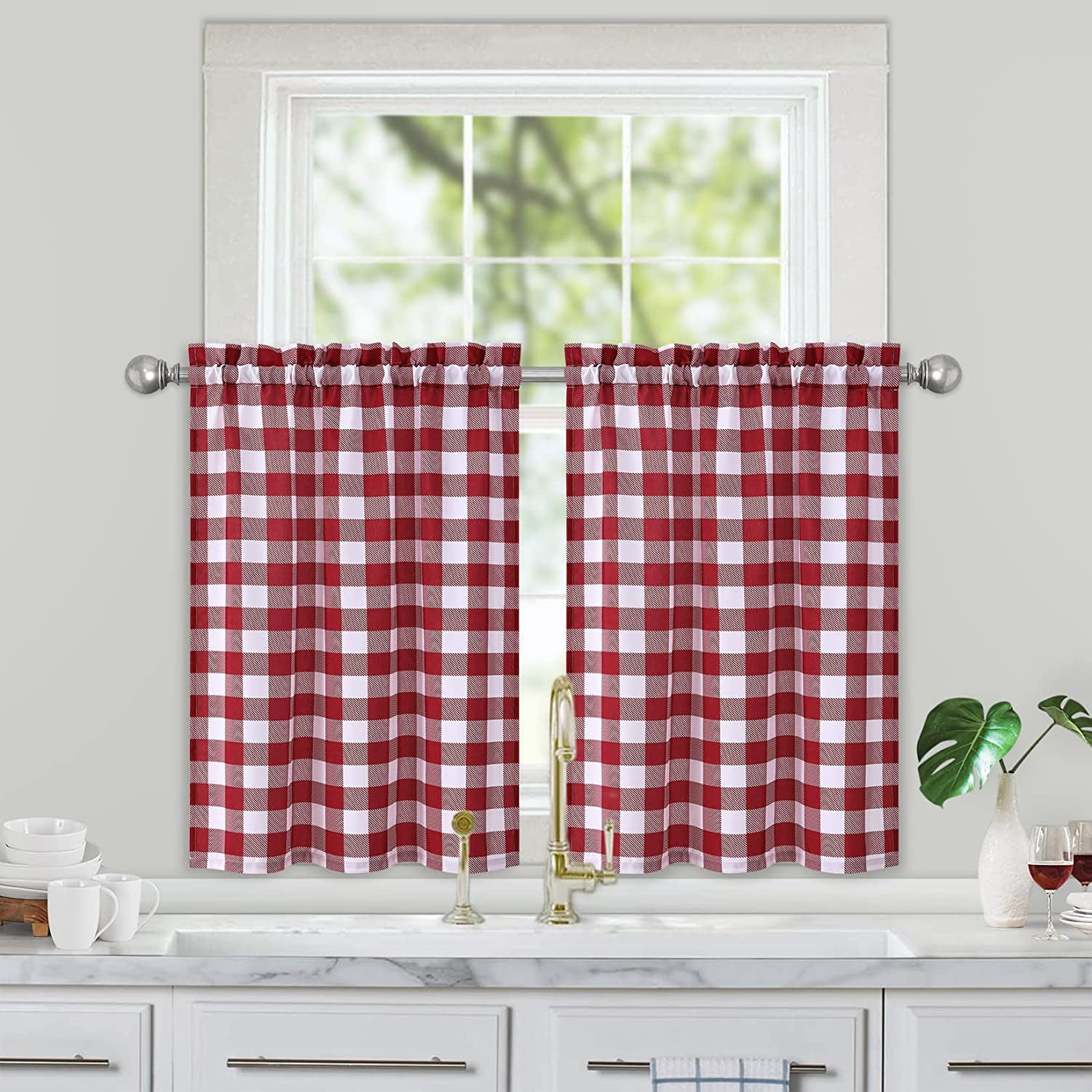 Yesfashion Buffalo Check Plaid Window Valances, Farmhouse Design Window ...