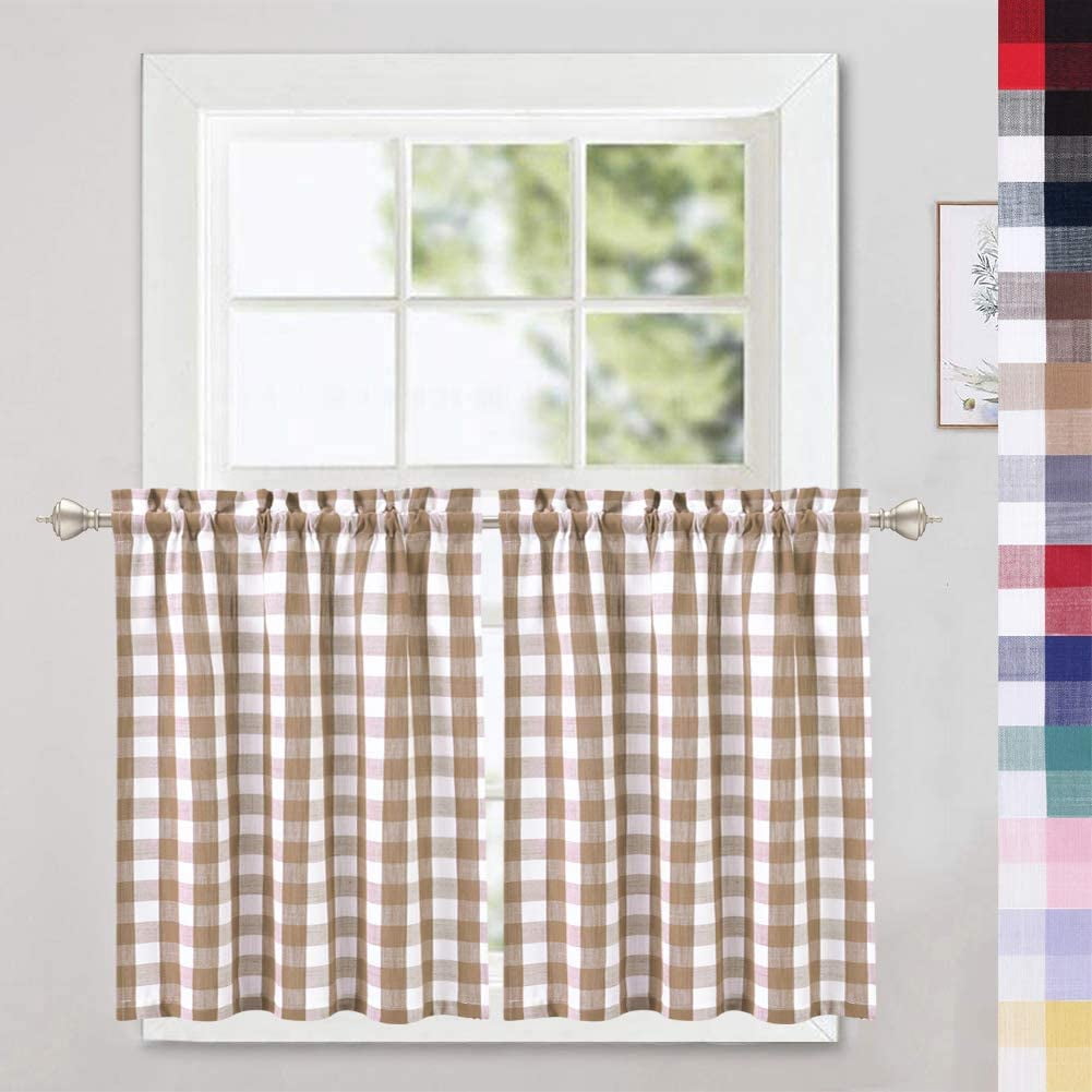 Yesfashion Buffalo Check Tier Curtains for Kitchen, Thick Yarn Dyed ...
