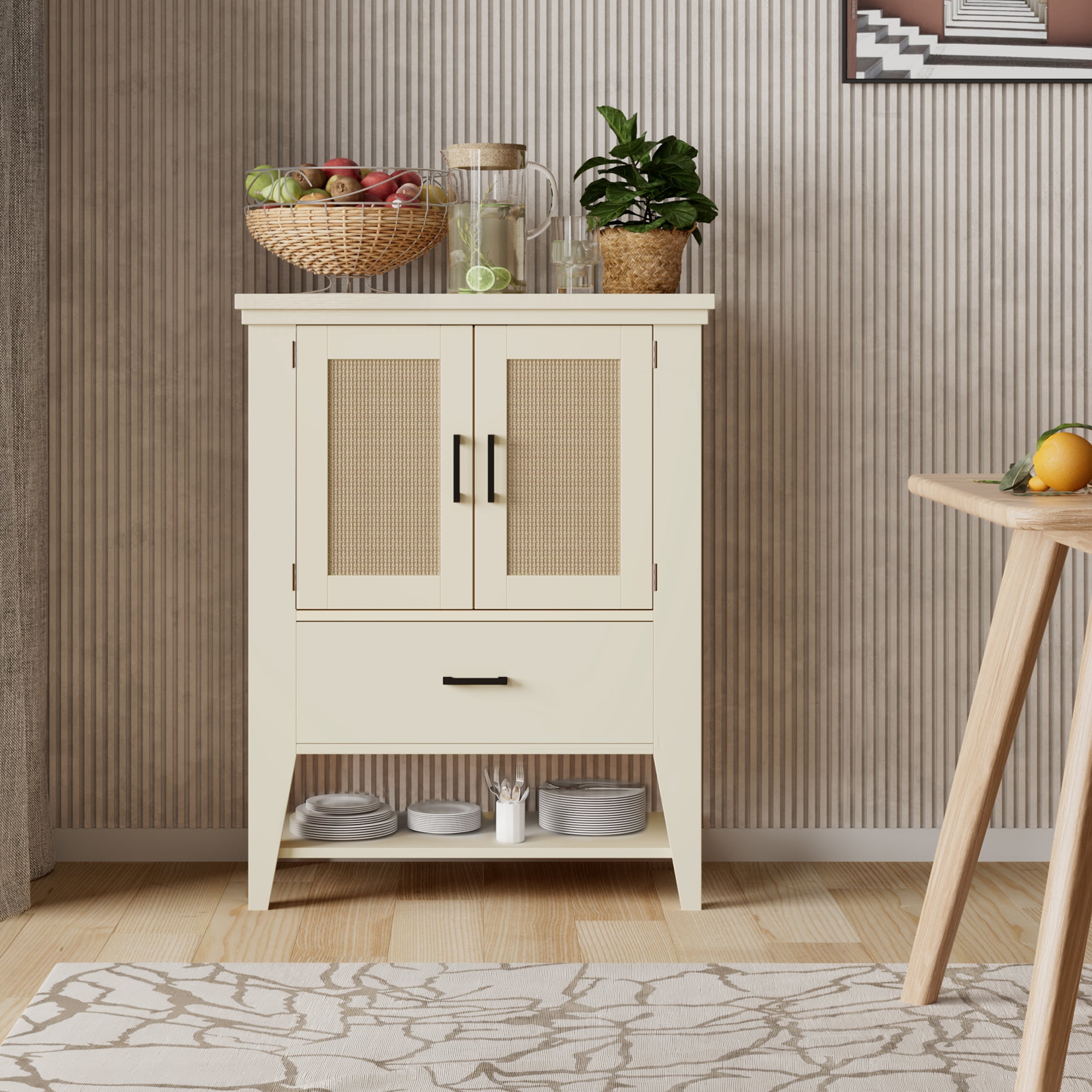 Yesfashion Buffet Cabinet, Rattan Storage Cabinet with Doors and Drawer ...