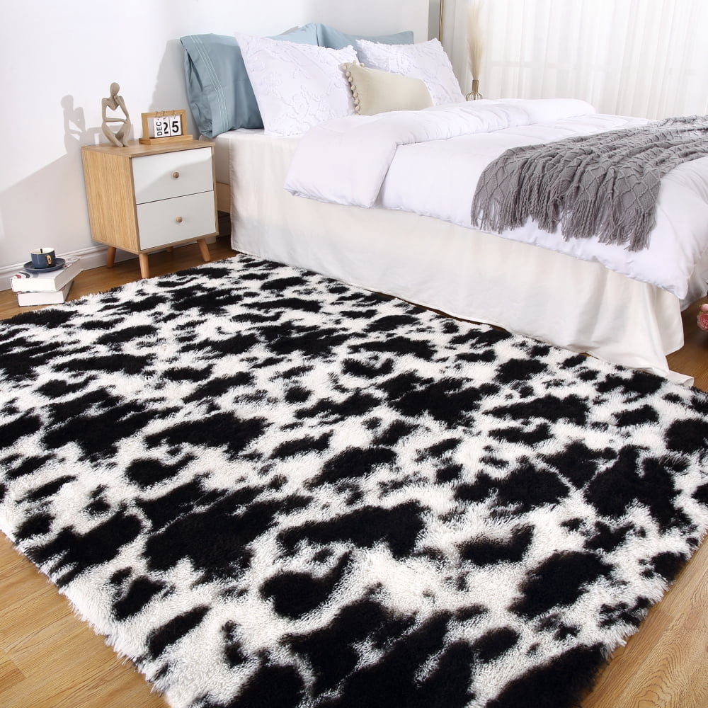 Yesfashion Carpets Area Rugs Washable Black White Shag Kids Rug Modern ...