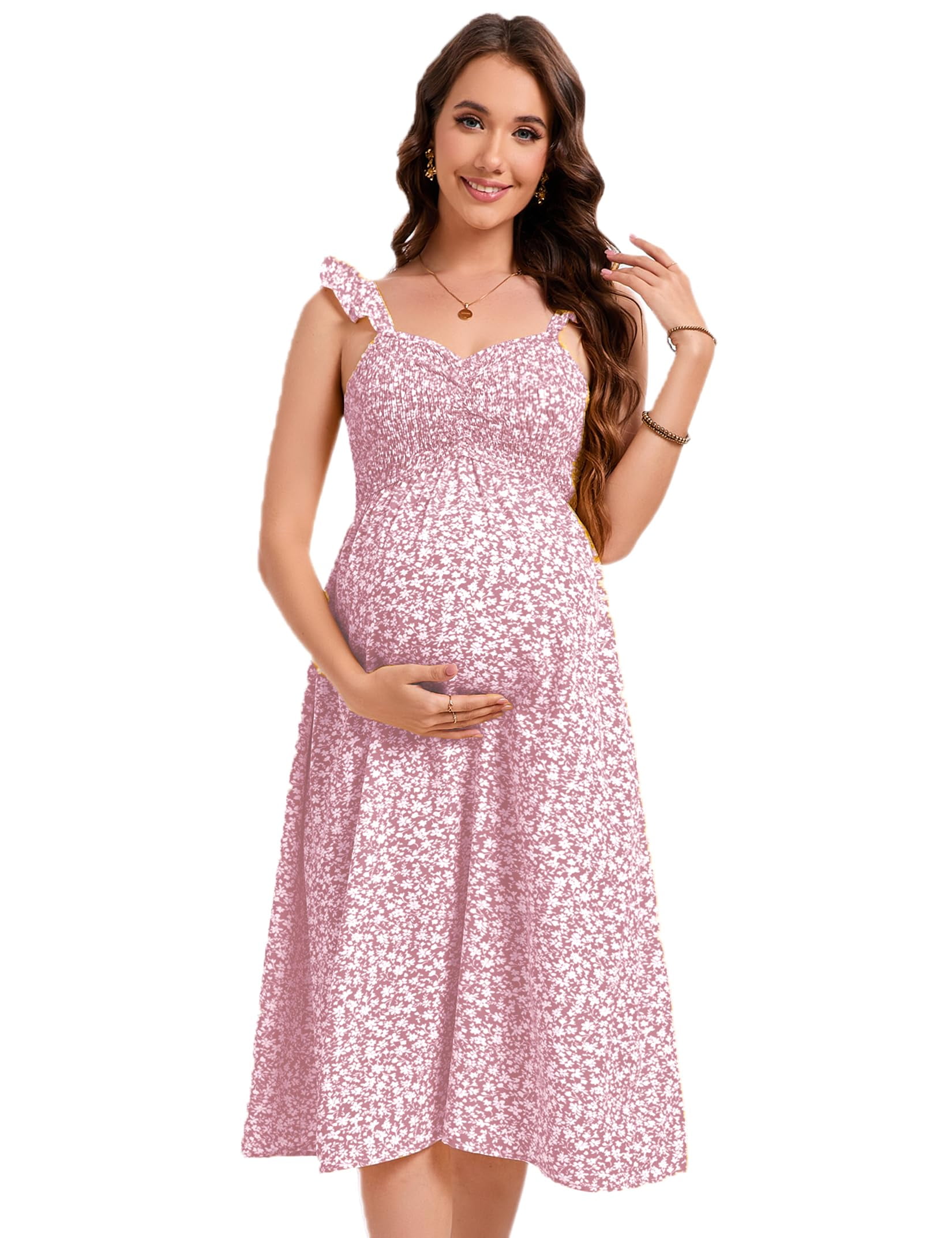 Yesfashion Chicken Heart Collar Halter Dress Floral Prints for Pregnant ...