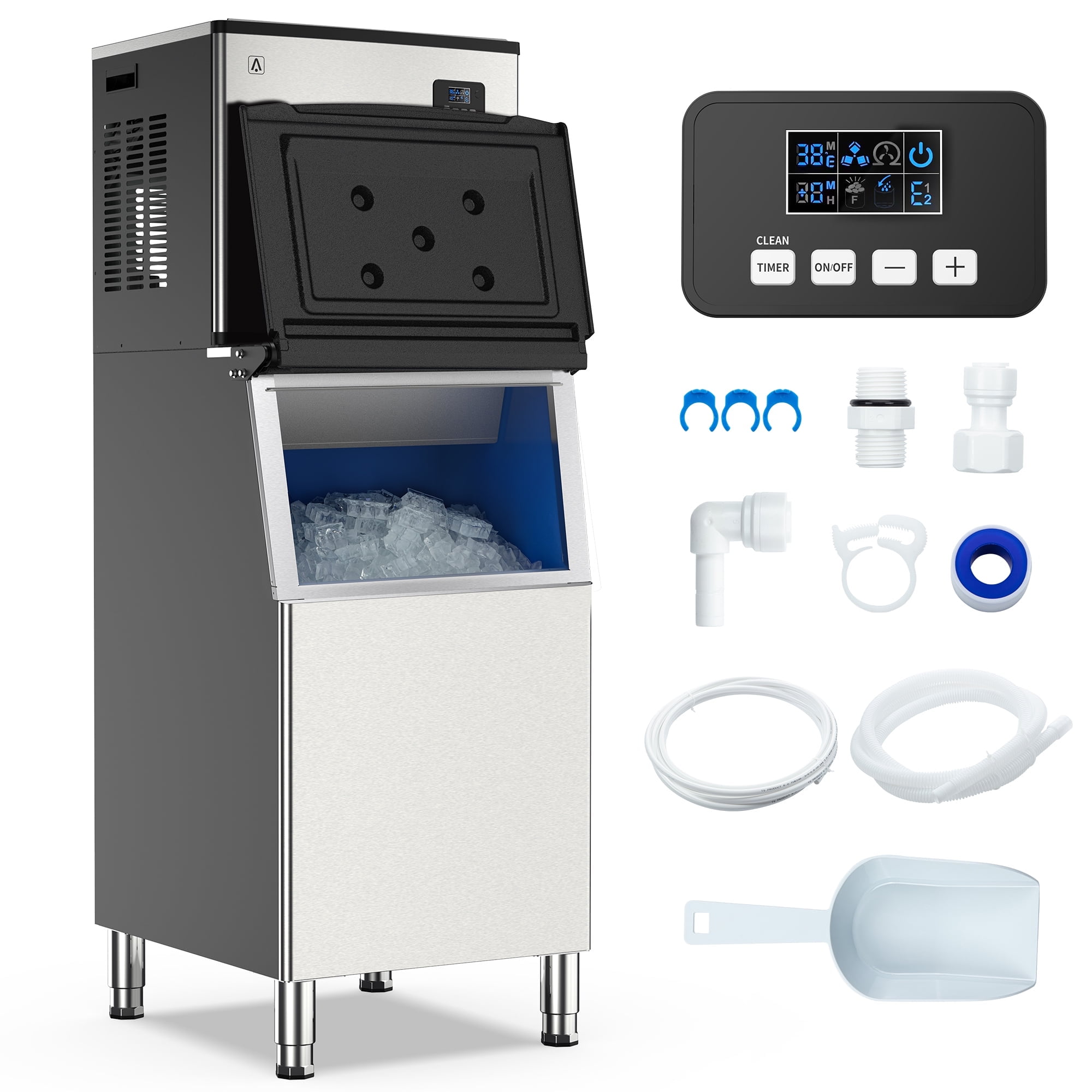 Yesfashion Commercial Ice Maker - 350lbs/24H Ice Production, 300lbs ...
