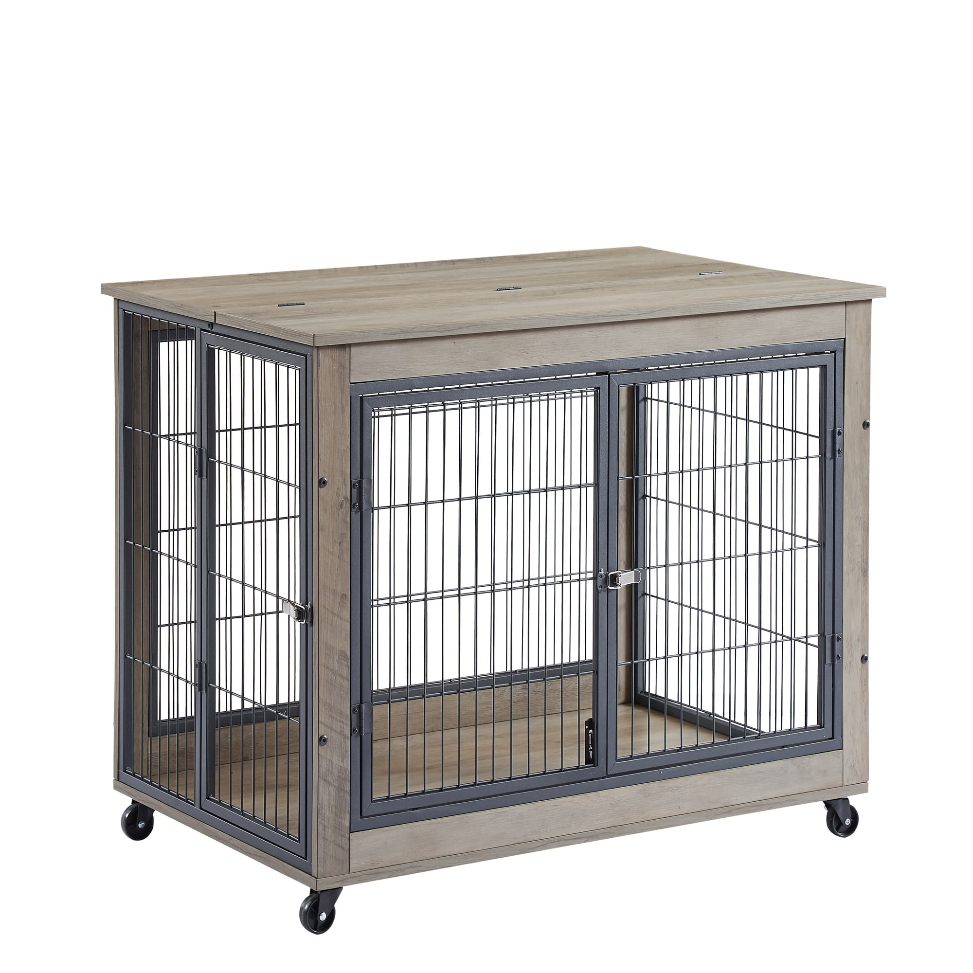 Yesfashion Dog Crate Side Table On Wheels,Heavy Duty Dog Crate with ...