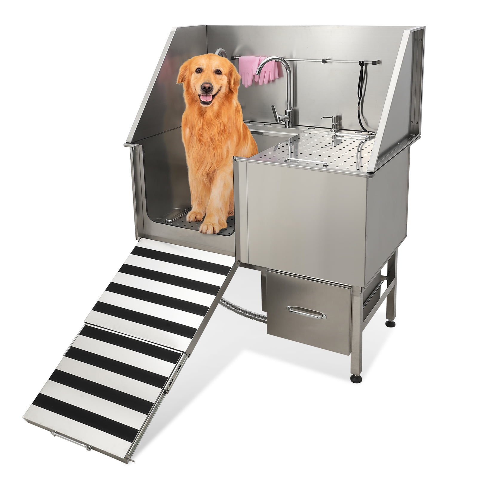 Yesfashion Dog Grooming Tub, Stainless Steel Dog Wash Station with ...
