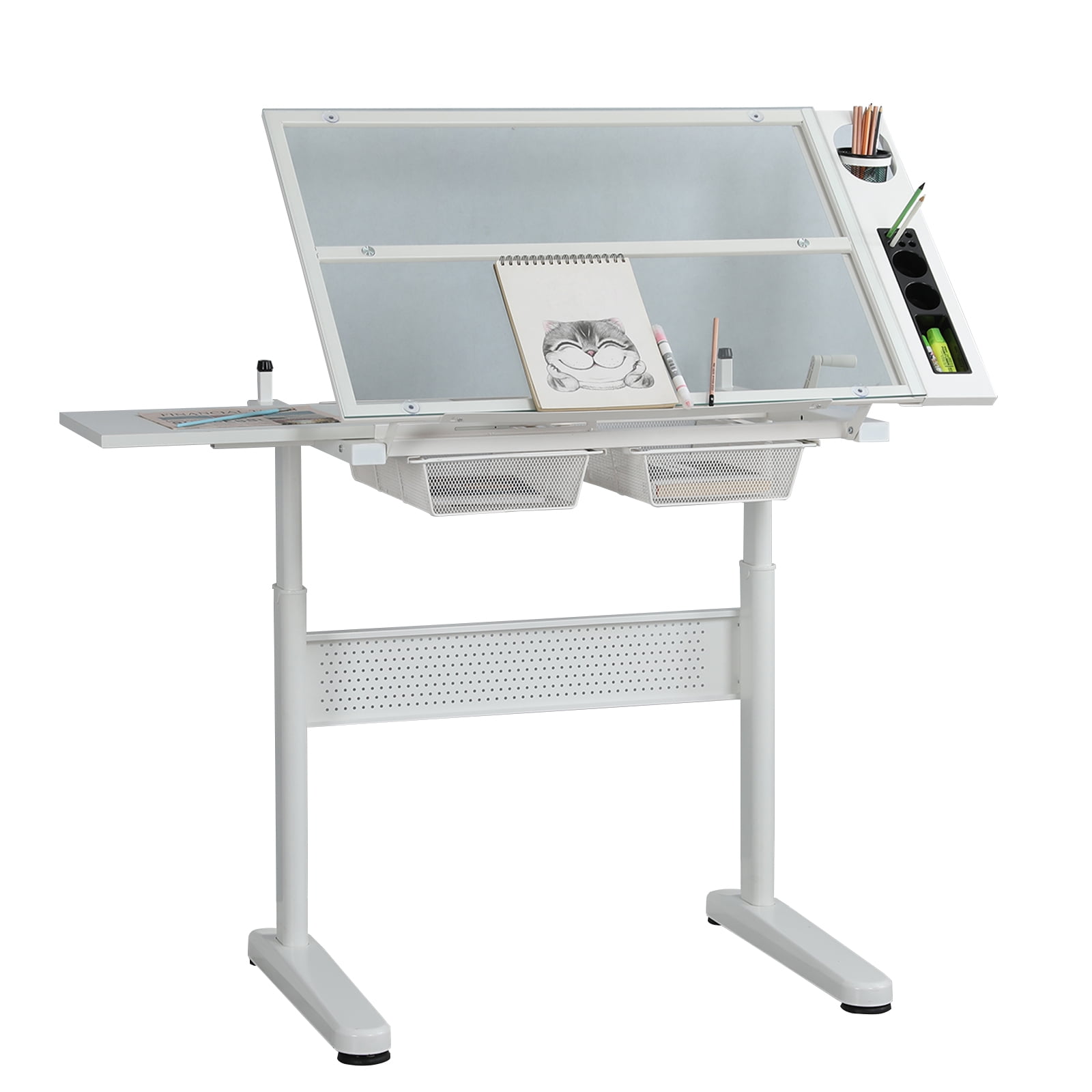 Yesfashion Drawing Desk with Stool,Hand Crank Adjustable Drafting Table ...