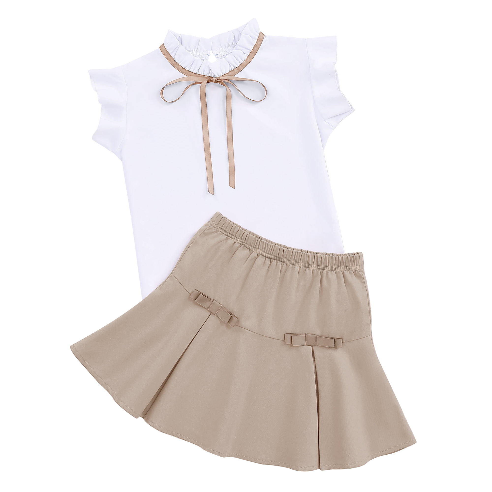 Yesfashion Girl's Skirt Sets Summer Bow Frilled Neck Ruffle Sleeve Tops ...