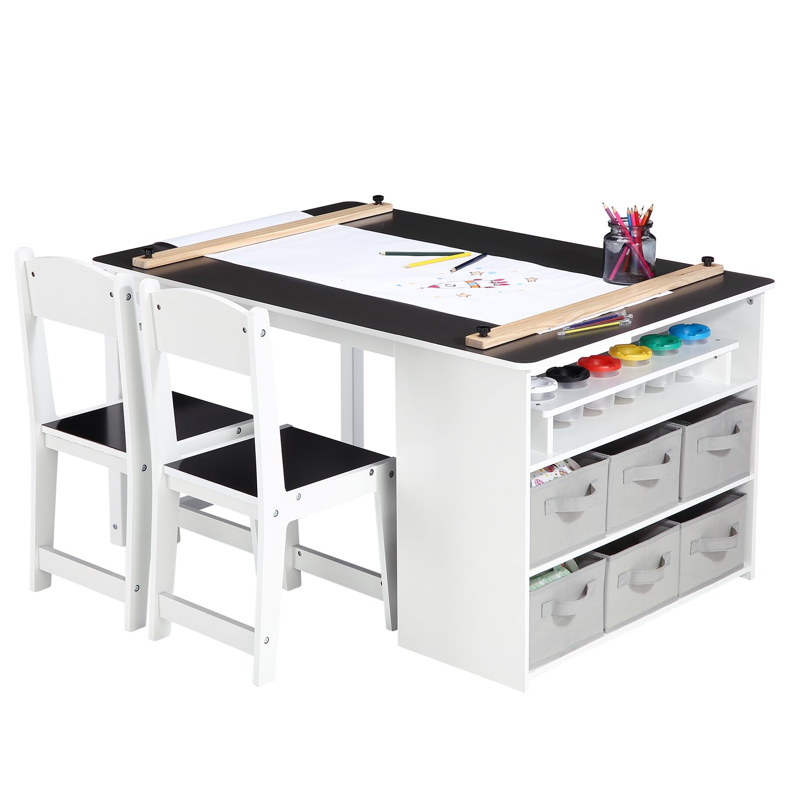 Yesfashion Kids Art Table and 2 Chairs,Toddler Craft and Play Wood ...