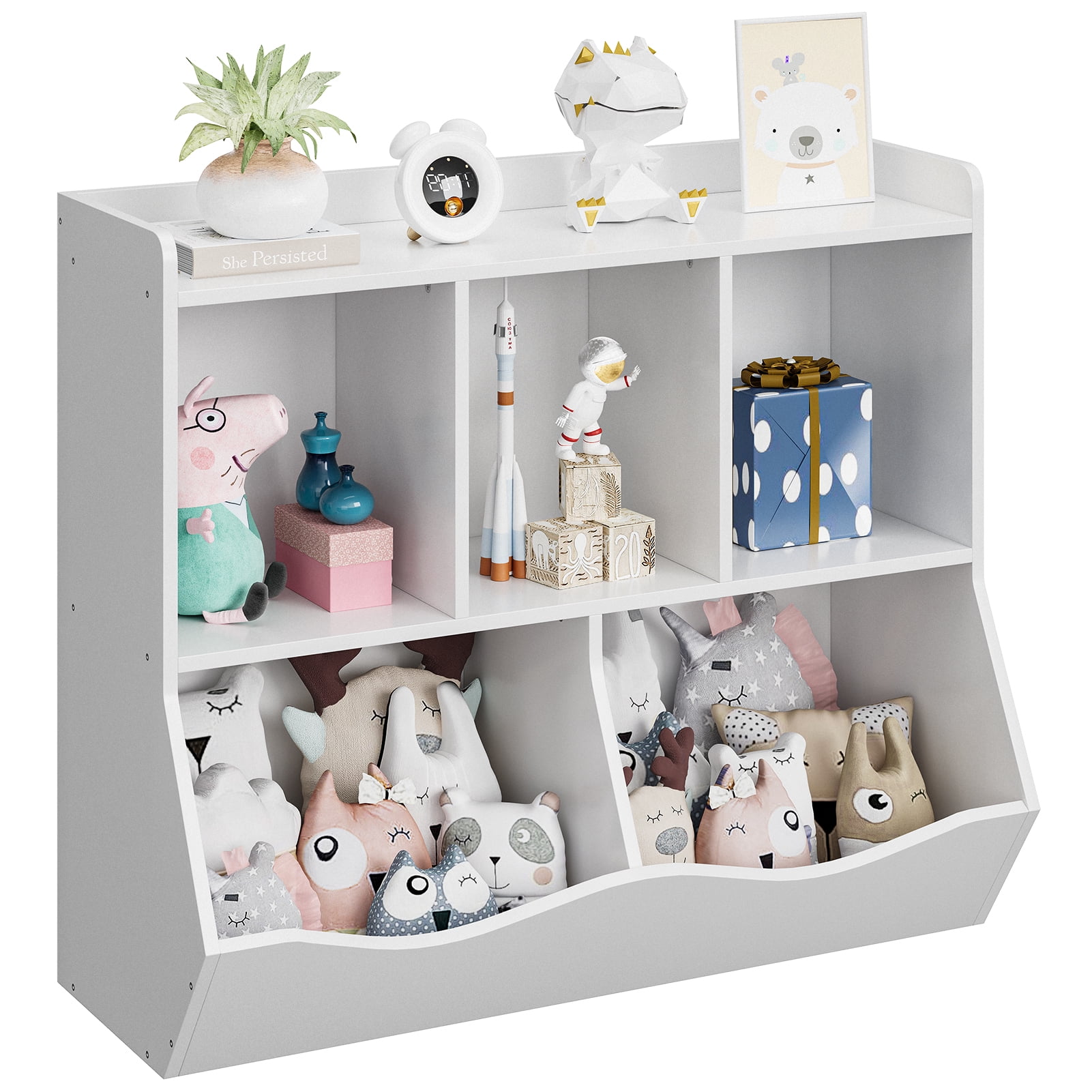 Yesfashion Kids Bookshelf, Toy Storage Organizer with 3 Bookshelf ...