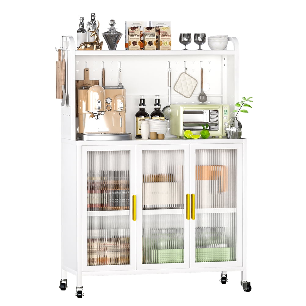 Yesfashion Kitchen Storage Cabinets, 4 Tiers Rolling Bakers Rack With ...